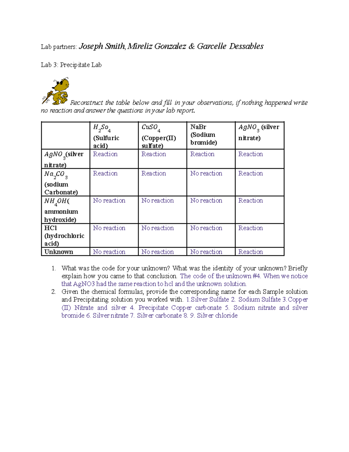 Chem 121 Lab report 3 - Lab partners: Joseph Smith, Mireliz Gonzalez ...