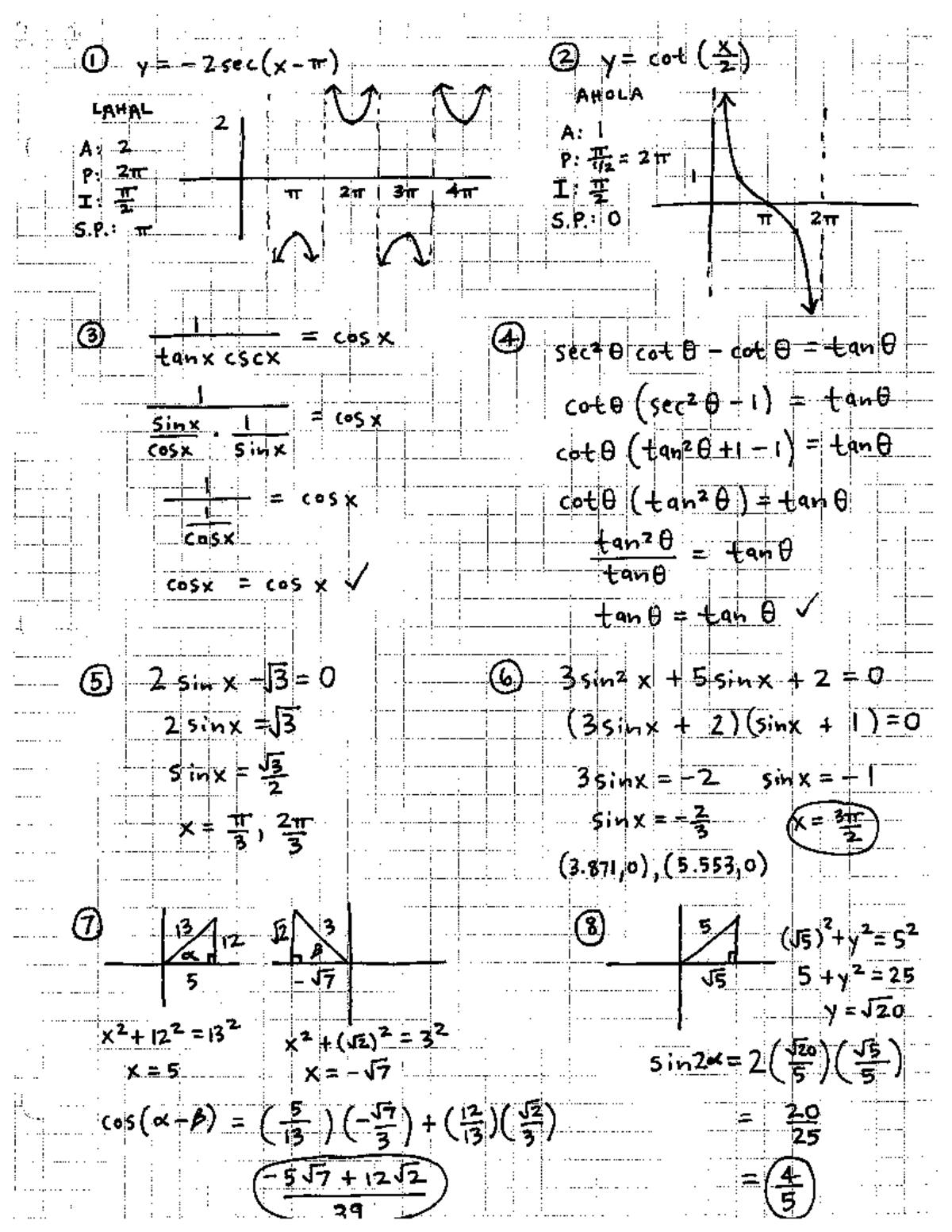 Final Solutions to Pre Calc Final - Studocu