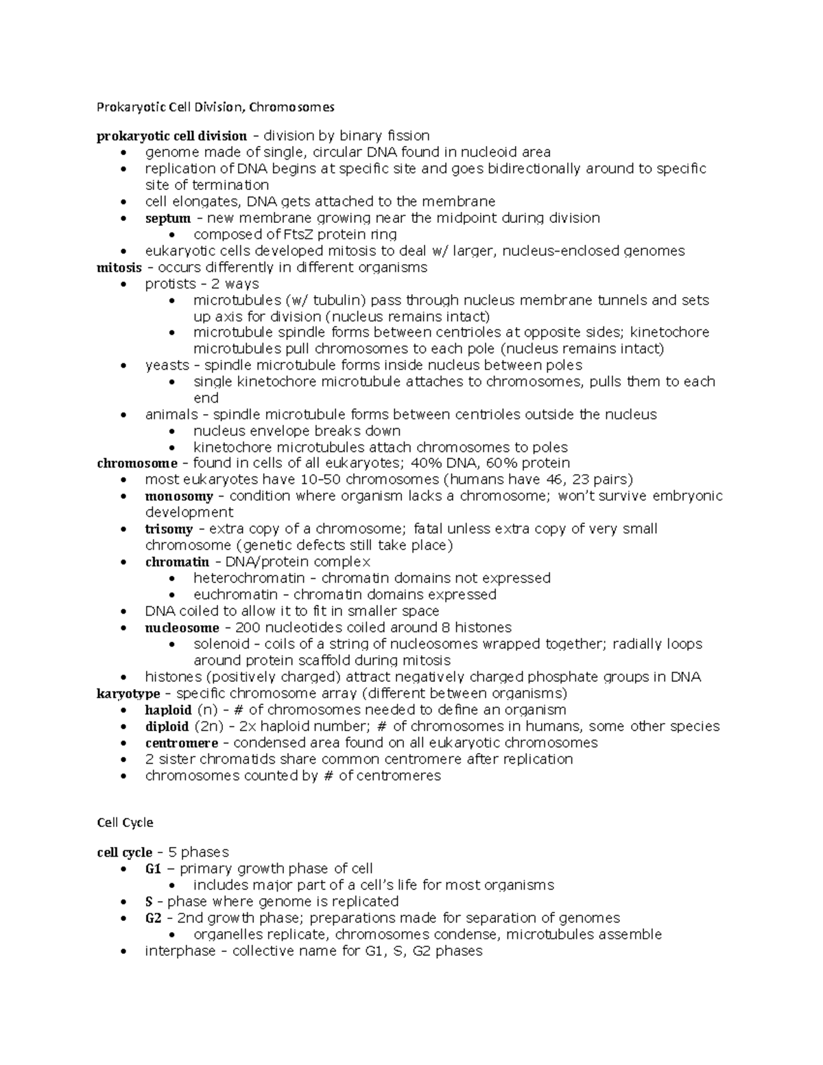 Bi 1 - Lecture notes 1 - Prokaryotic Cell Division, Chromosomes ...