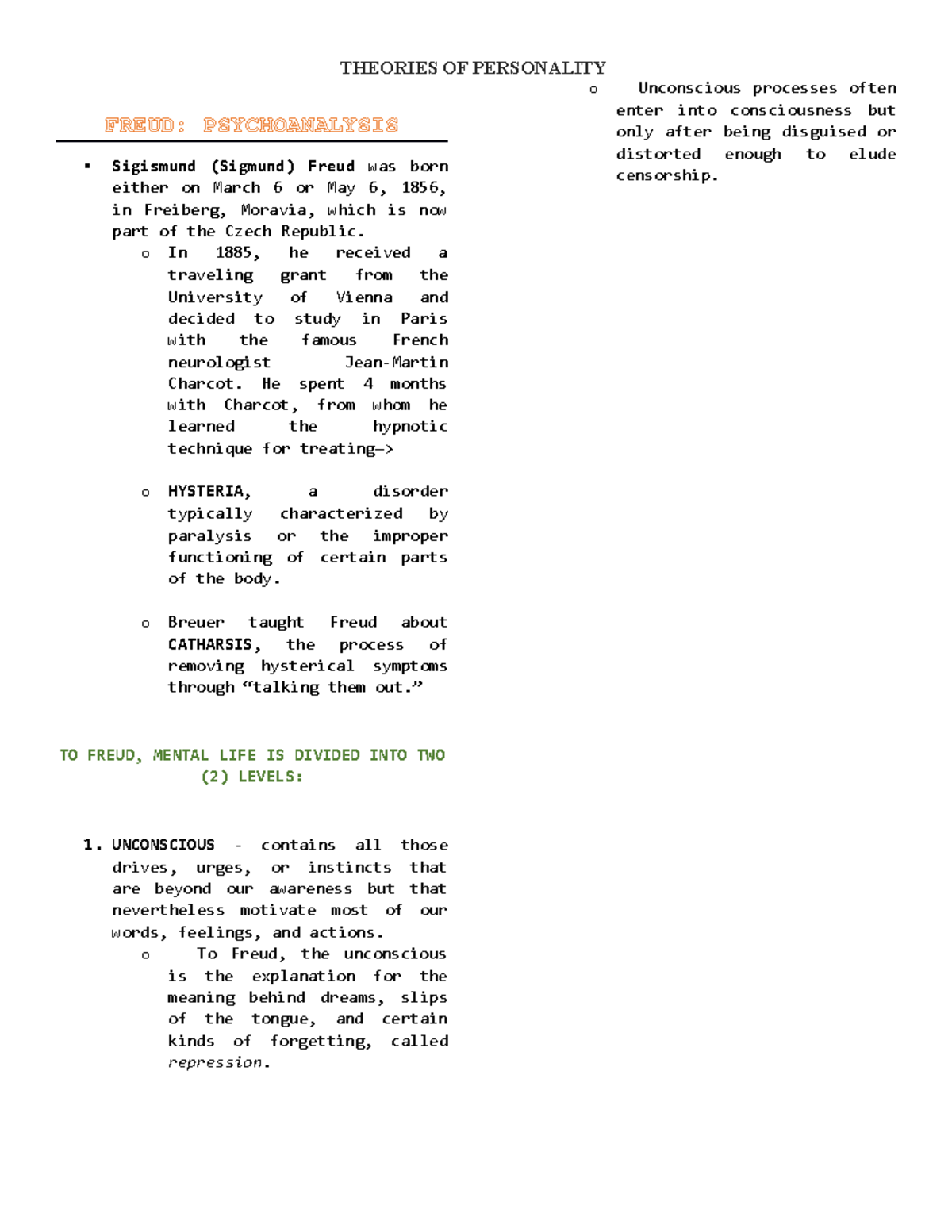Theories of Personality Reviewer - THEORIES OF PERSONALITY FREUD ...