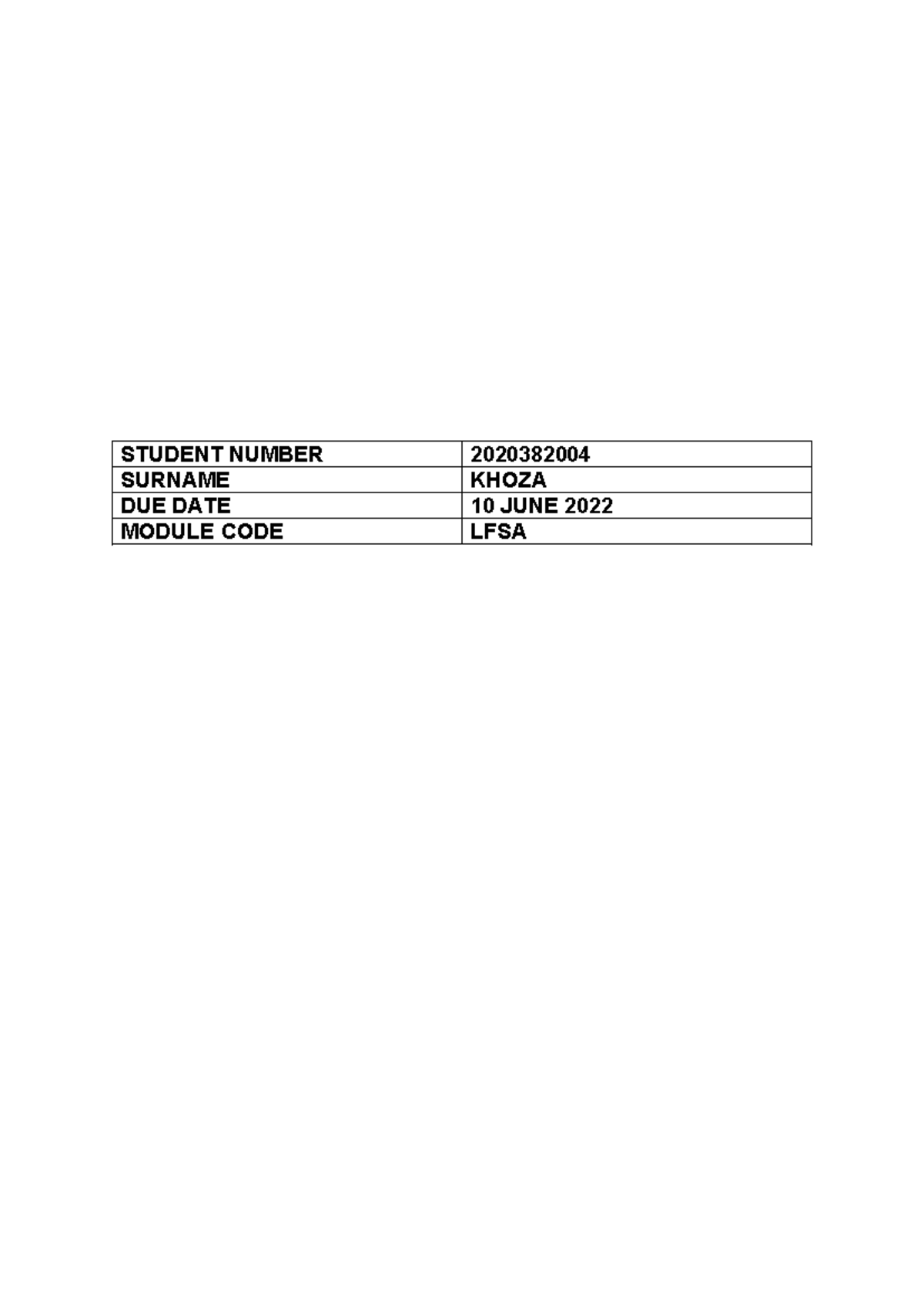 Lfsa assignment 1 - lfsa - STUDENT NUMBER 2020382004 SURNAME KHOZA DUE ...