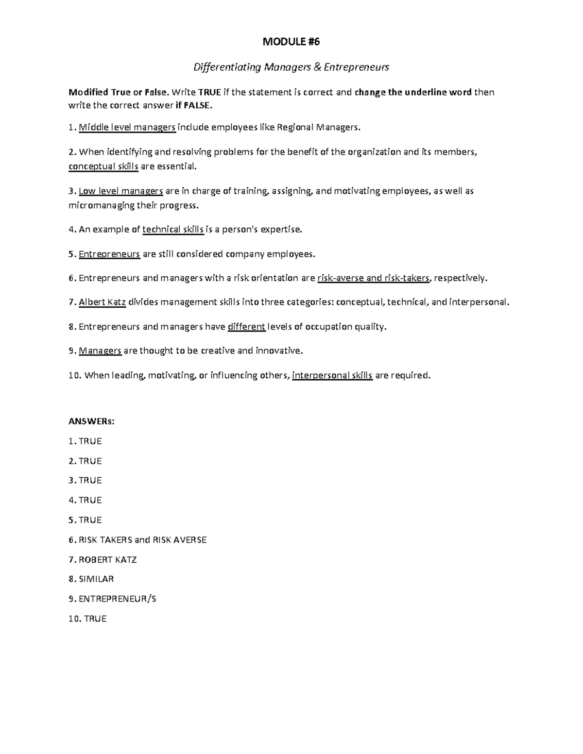 Module-6-Quiz - Operational Management quiz - MODULE Differentiating ...