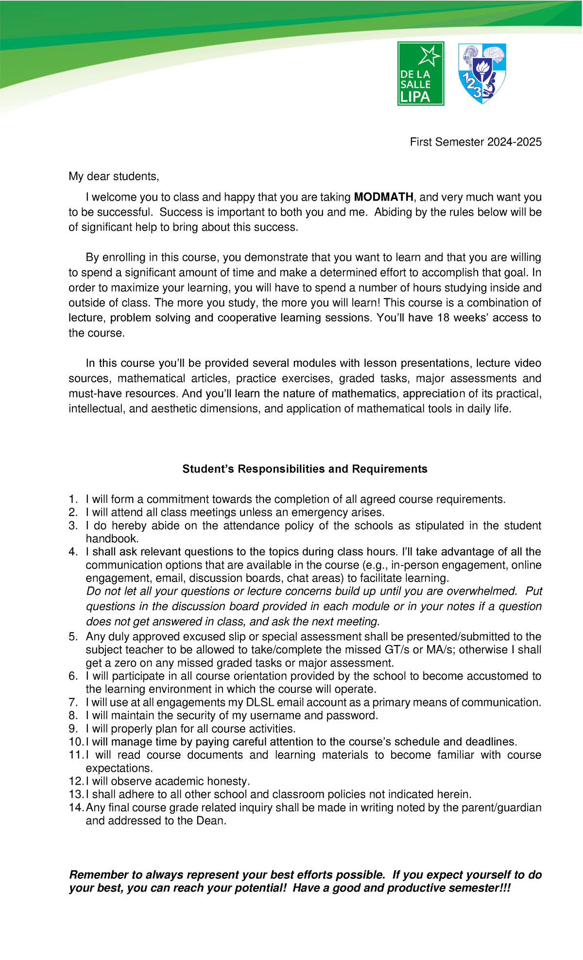 Personal Data Record (Modmath) 1stsem SY 2425 Paredes - First Semester ...