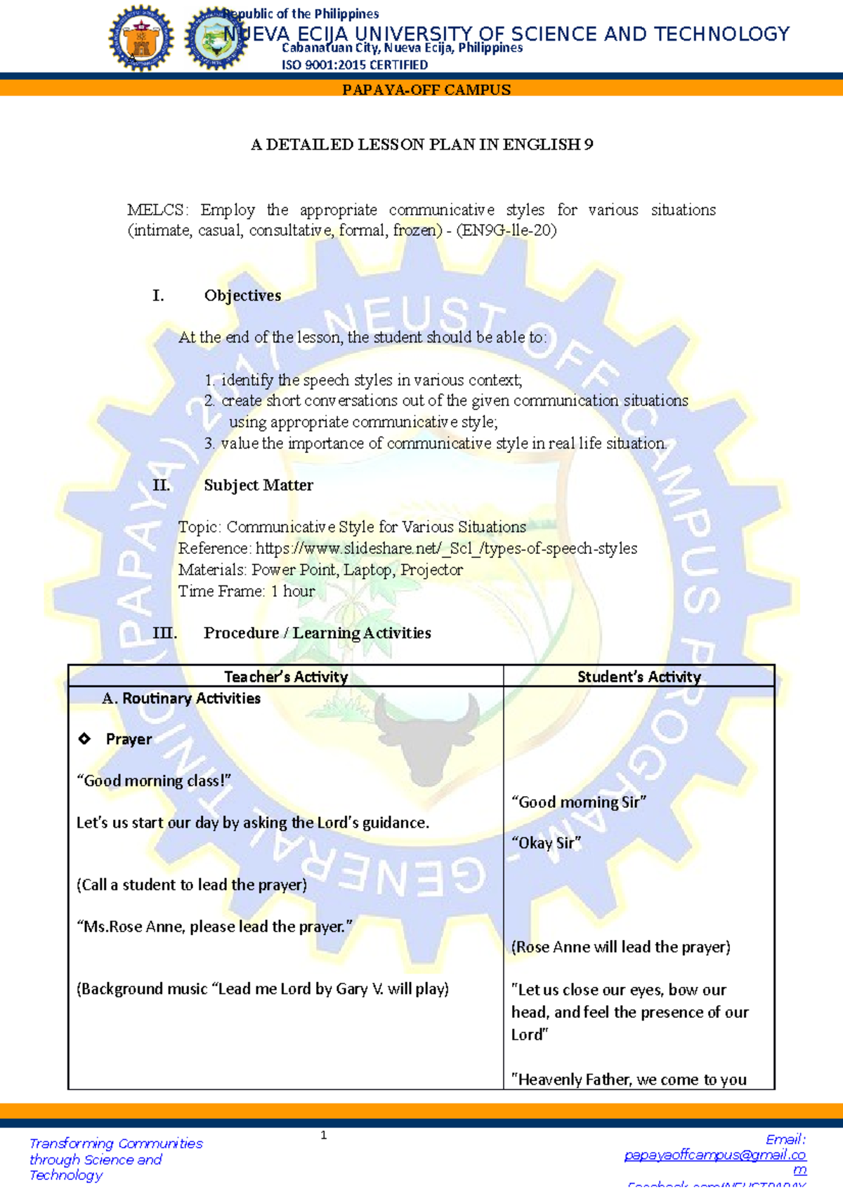 A Detailed Lesson PLAN IN English 9 - A A DETAILED LESSON PLAN IN ...