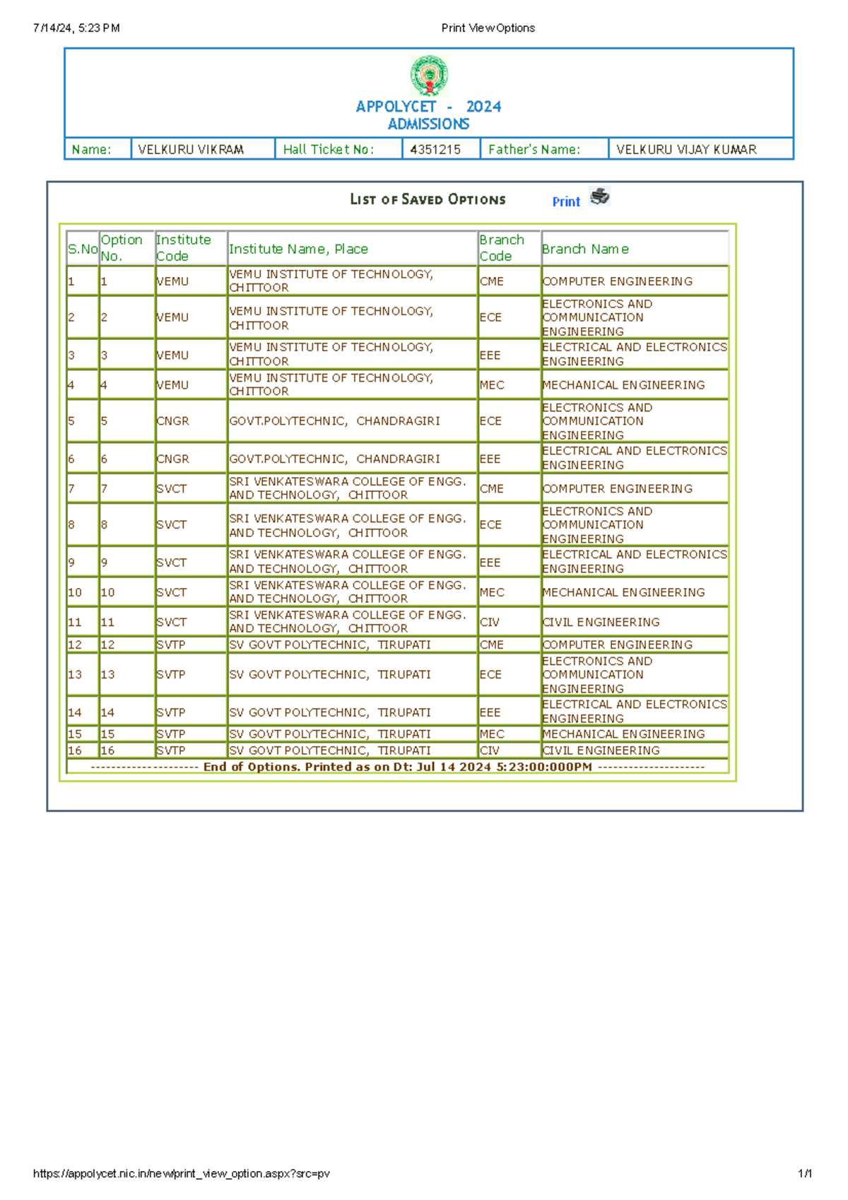 How to do web options for polycet for students - APPOLYCET - 2024 ...
