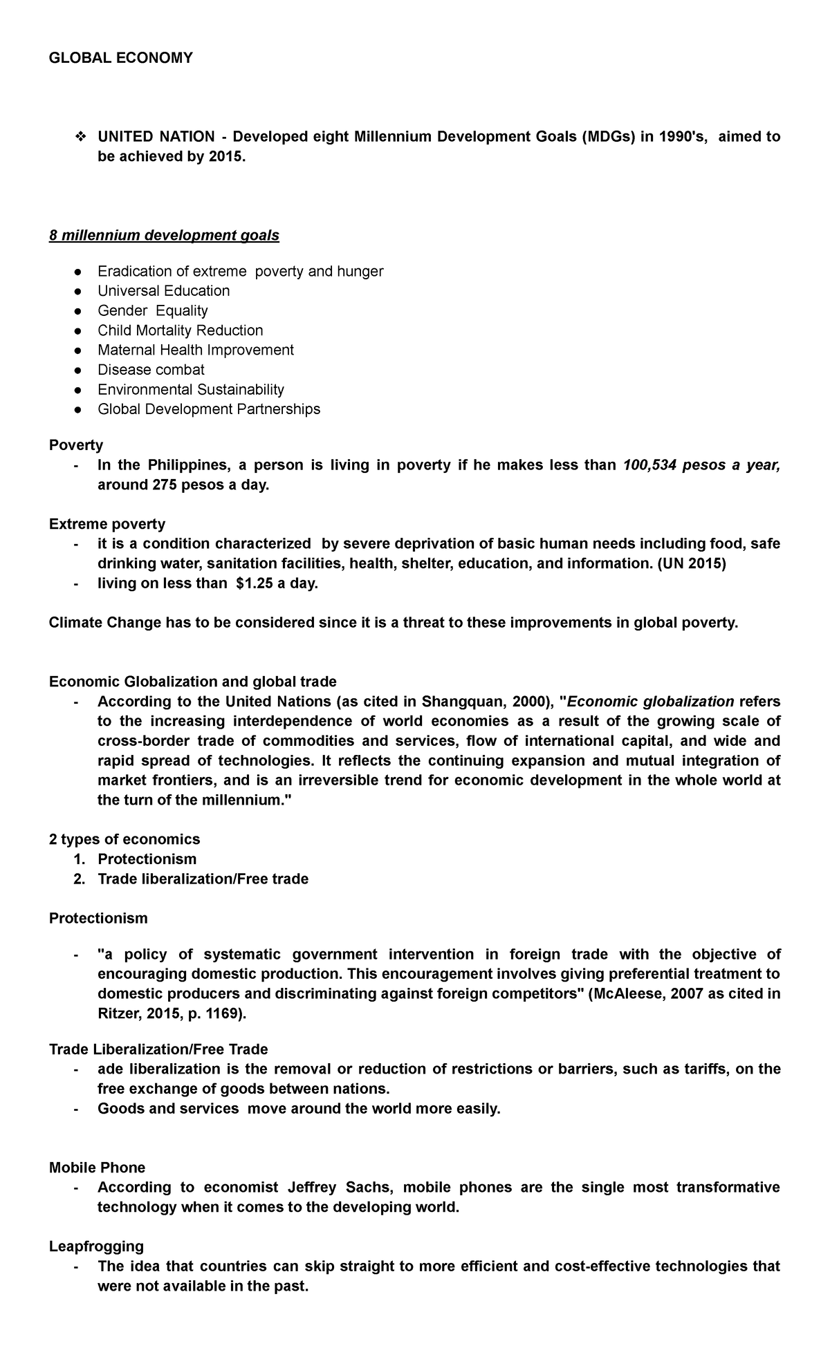 Global- Economy - NOTES!!! - GLOBAL ECONOMY UNITED NATION - Developed ...