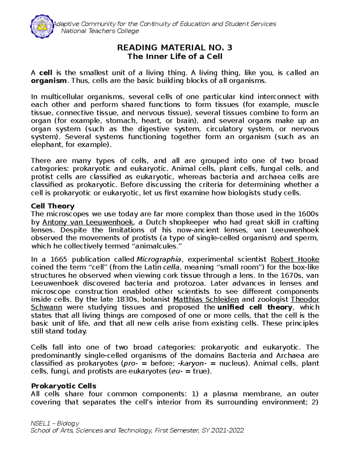 Reading Material No. 3 (Midterms) - National Teachers College READING ...