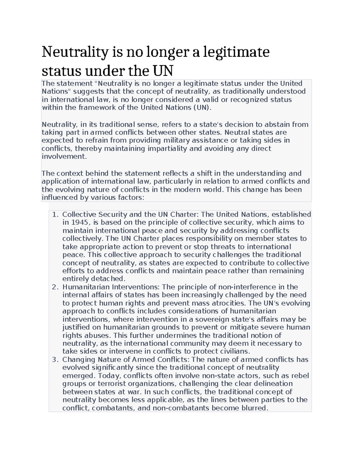 Neutrality is no longer a legitimate status under the UN - Neutrality ...