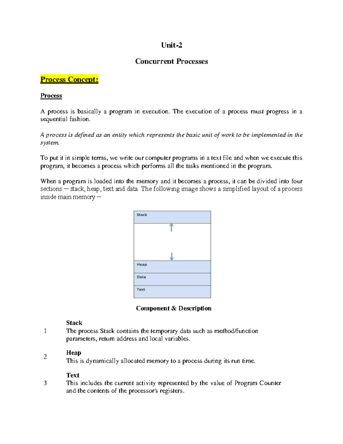 Operating System CS 2 year Unit 2 notes - Unit- 2 Concurrent Processes ...