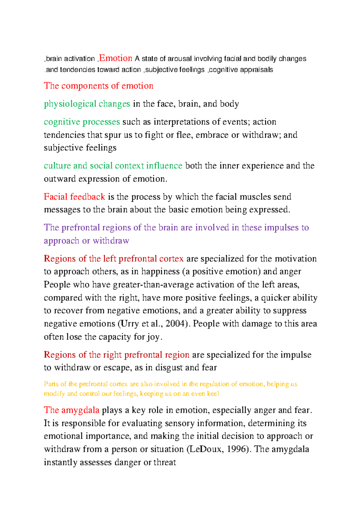 Intro emotion - İntroduction to psychology - ,brain activation,Emotion ...