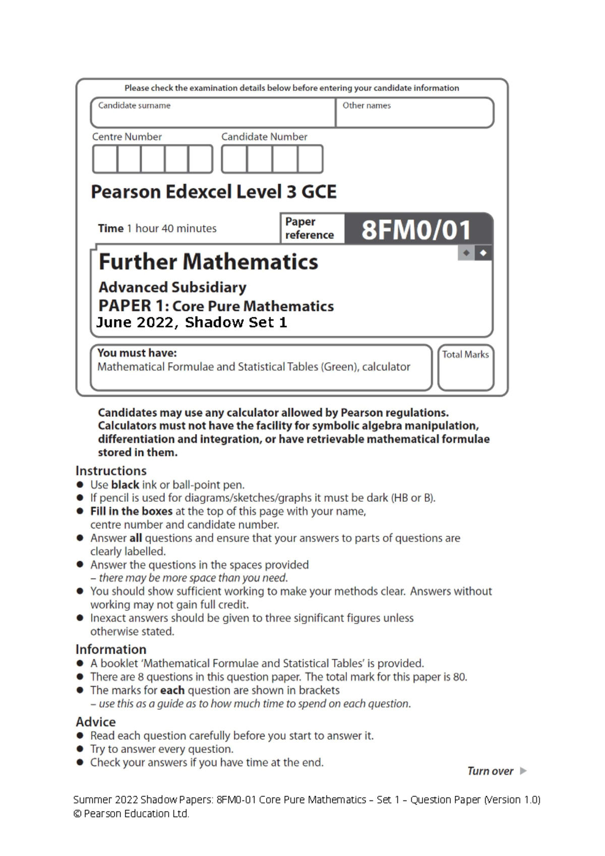 2206 8FM0-01 AS Core Pure Mathematics June 2022 Shadow Paper pdf ...