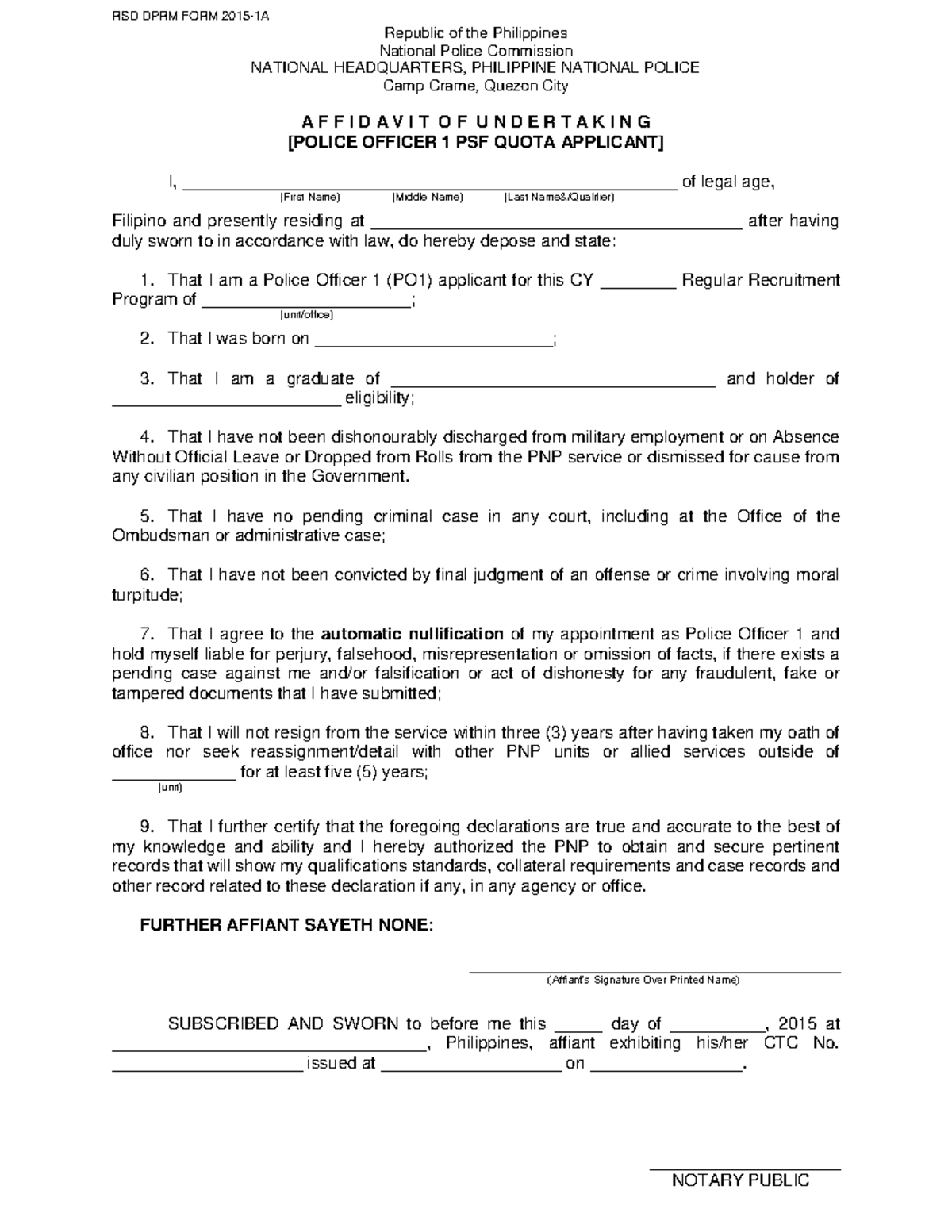 025471401 - That is the information - RSD DPRM FORM 2015-1A Republic of ...