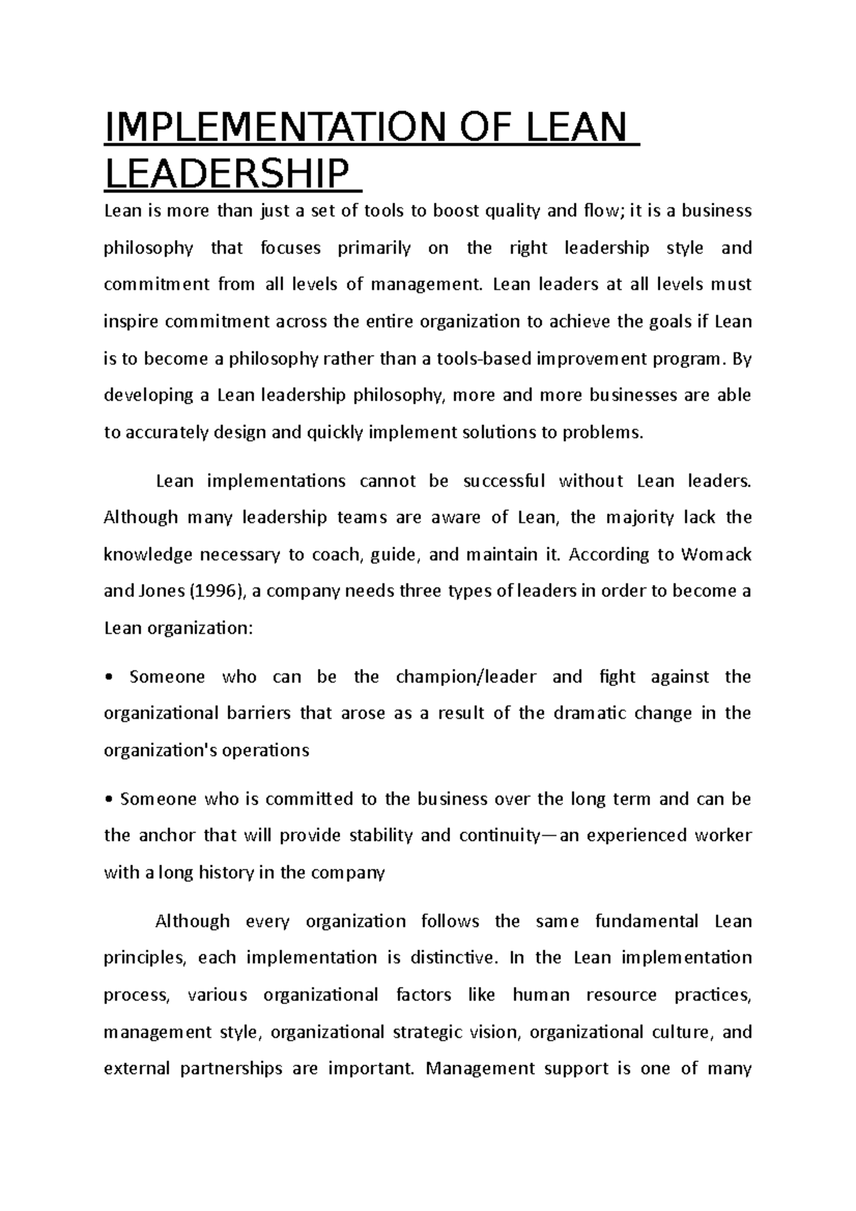 Implementation OF LEAN Leadership - IMPLEMENTATION OF LEAN LEADERSHIP ...