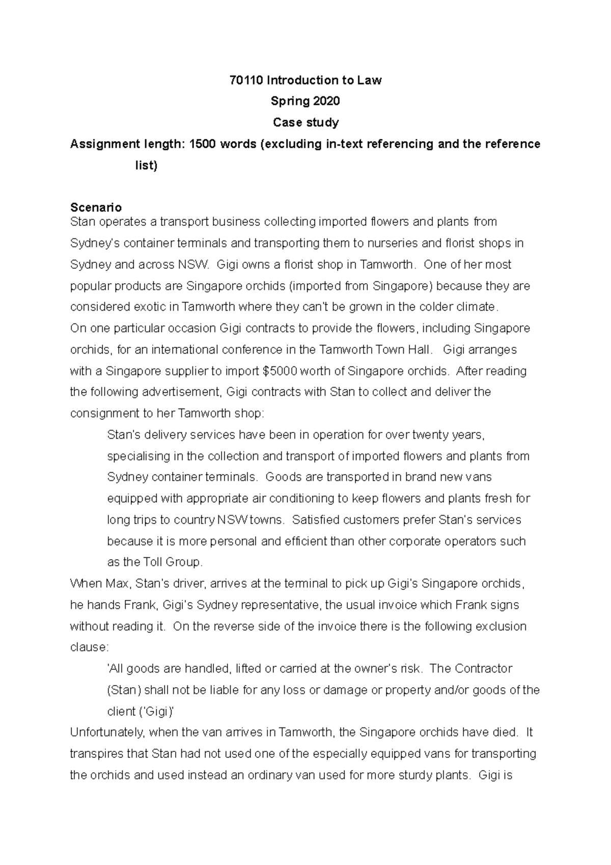 Case Study Assignment- Distinction - 70110 Introduction to Law Spring ...