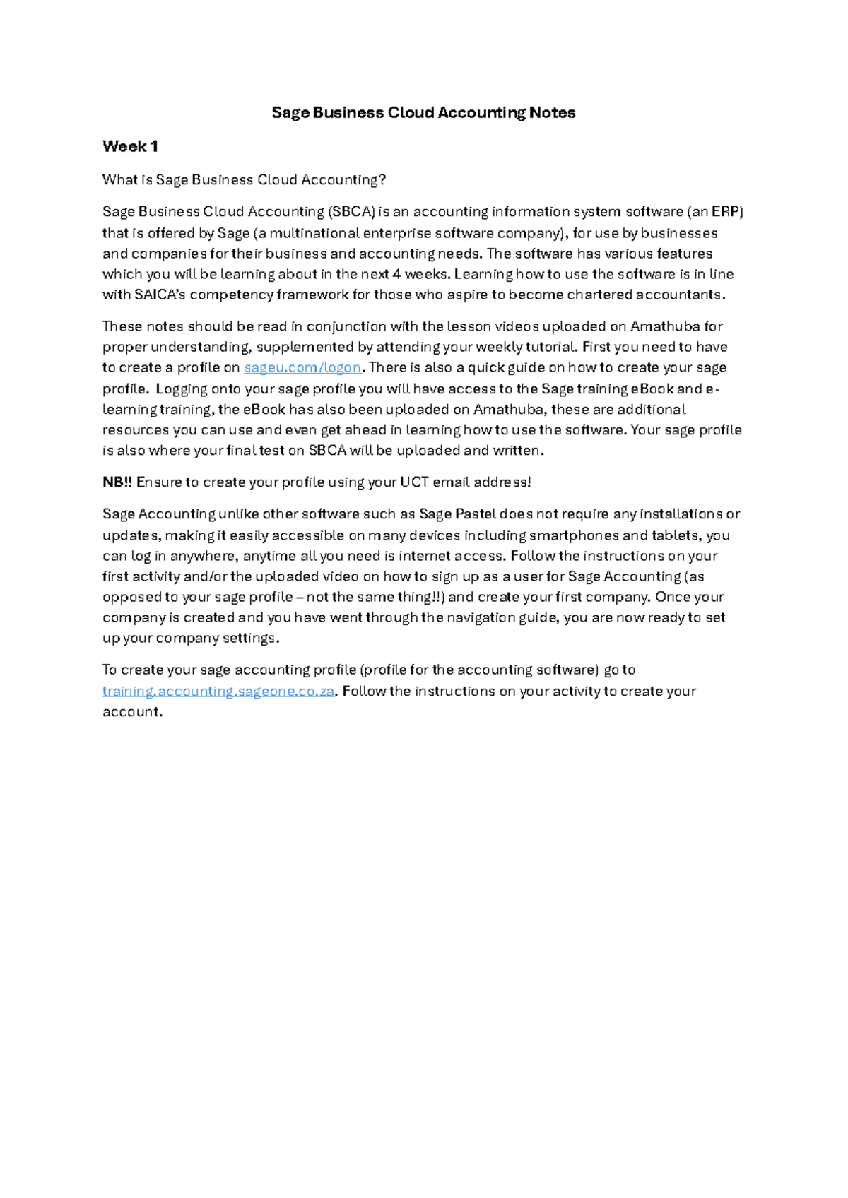 Activity 1 Notes - Sage Business Cloud Accounting Notes Week 1 What is ...
