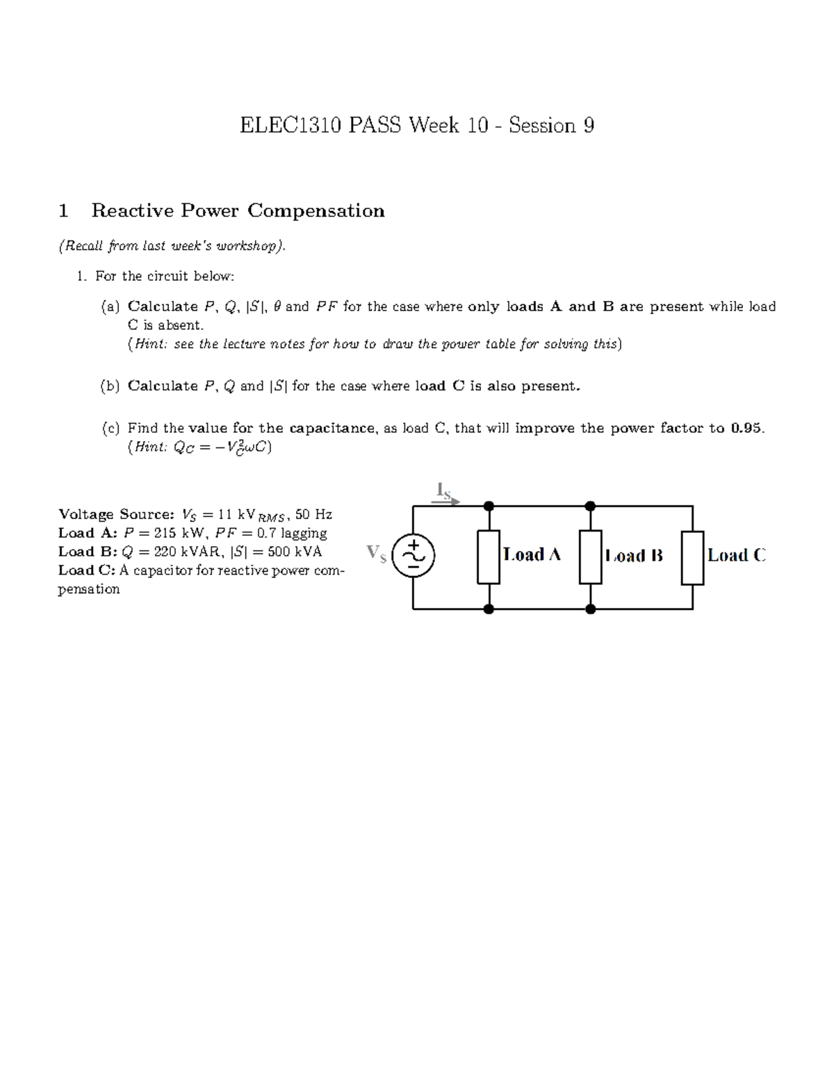 ELEC1310 PASS9 - Week 9 content - ELEC1310 PASS Week 10 - Session 9 1 Reactive Power ...