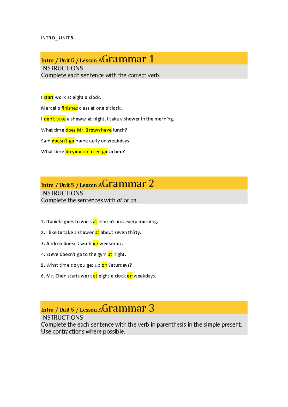 Intro Unit 5 Myelt Intro Unit 5 Intro Unit 5 Lesson Agrammar 1 Instructions Complete