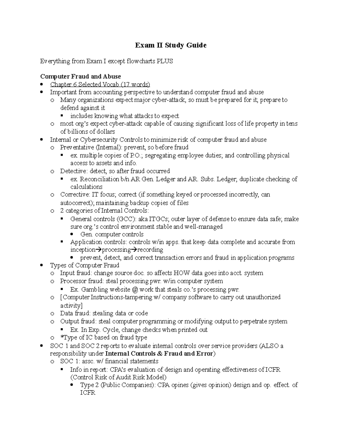 Exam II Study Guide - Professor Renee Olvera. Required course for all ...