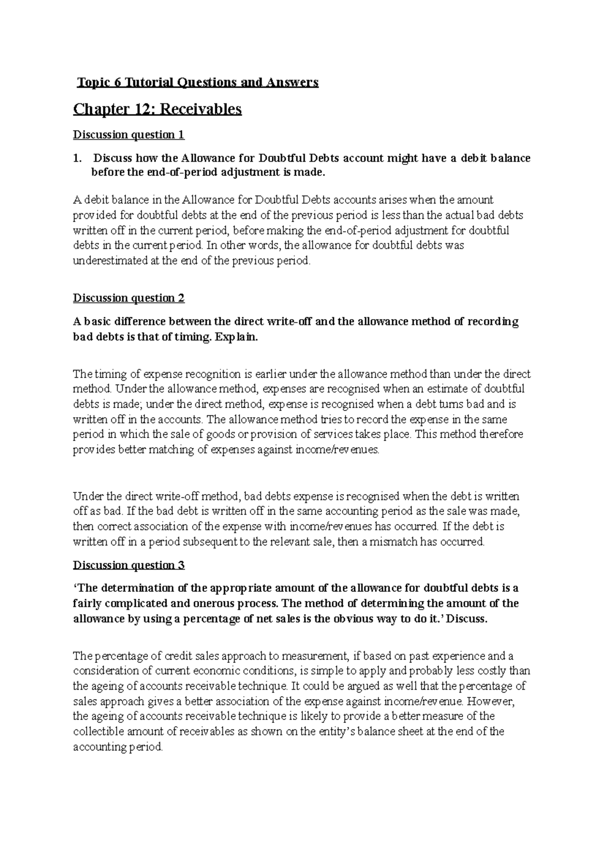 Topic 6 A and B Tutorial Solutions - Topic 6 Tutorial Questions and ...