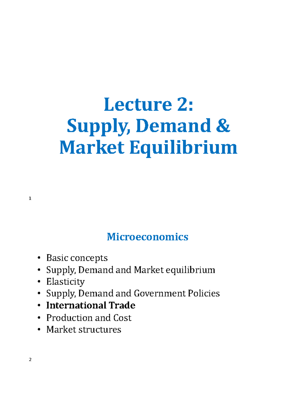 ECON02-4 International Trade - Lecture 2: Supply, Demand & Market ...