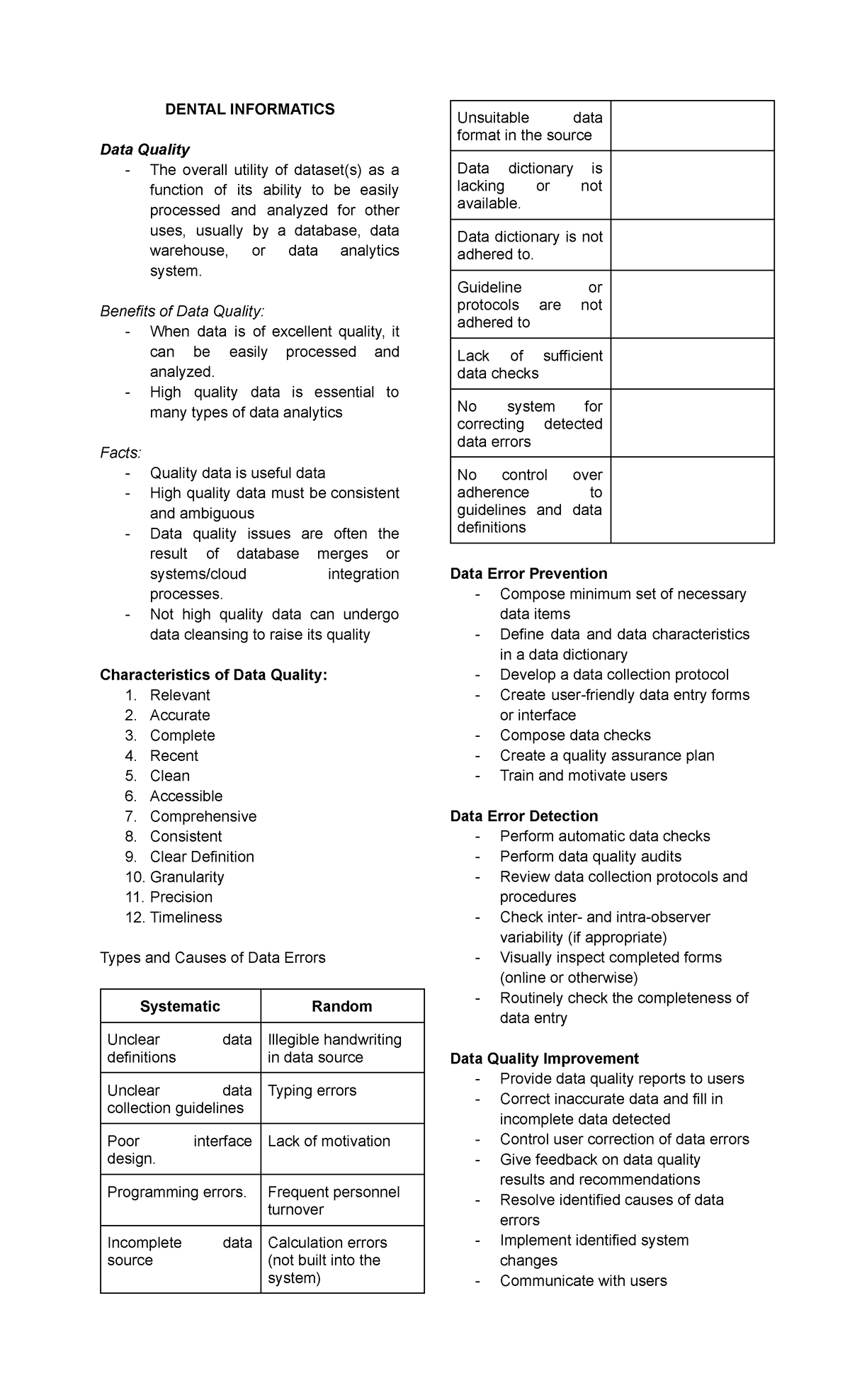 Dental informatics notes - Google Docs - DENTAL INFORMATICS Data ...