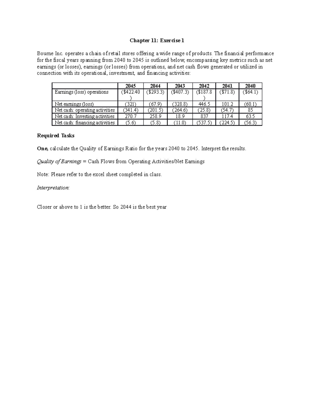 afvbasfdbad sdfbdarg - Chapter 11: Exercise 1 Bourne Inc. operates a ...