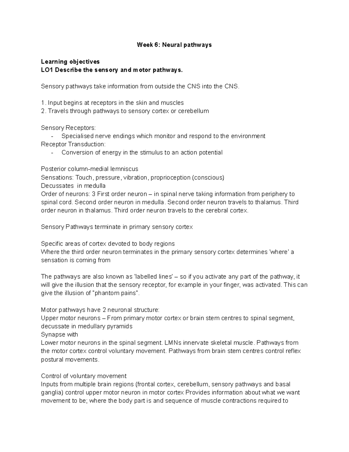 Week 6 Neural pathways - Teacher Alex Trollope - Week 6: Neural ...