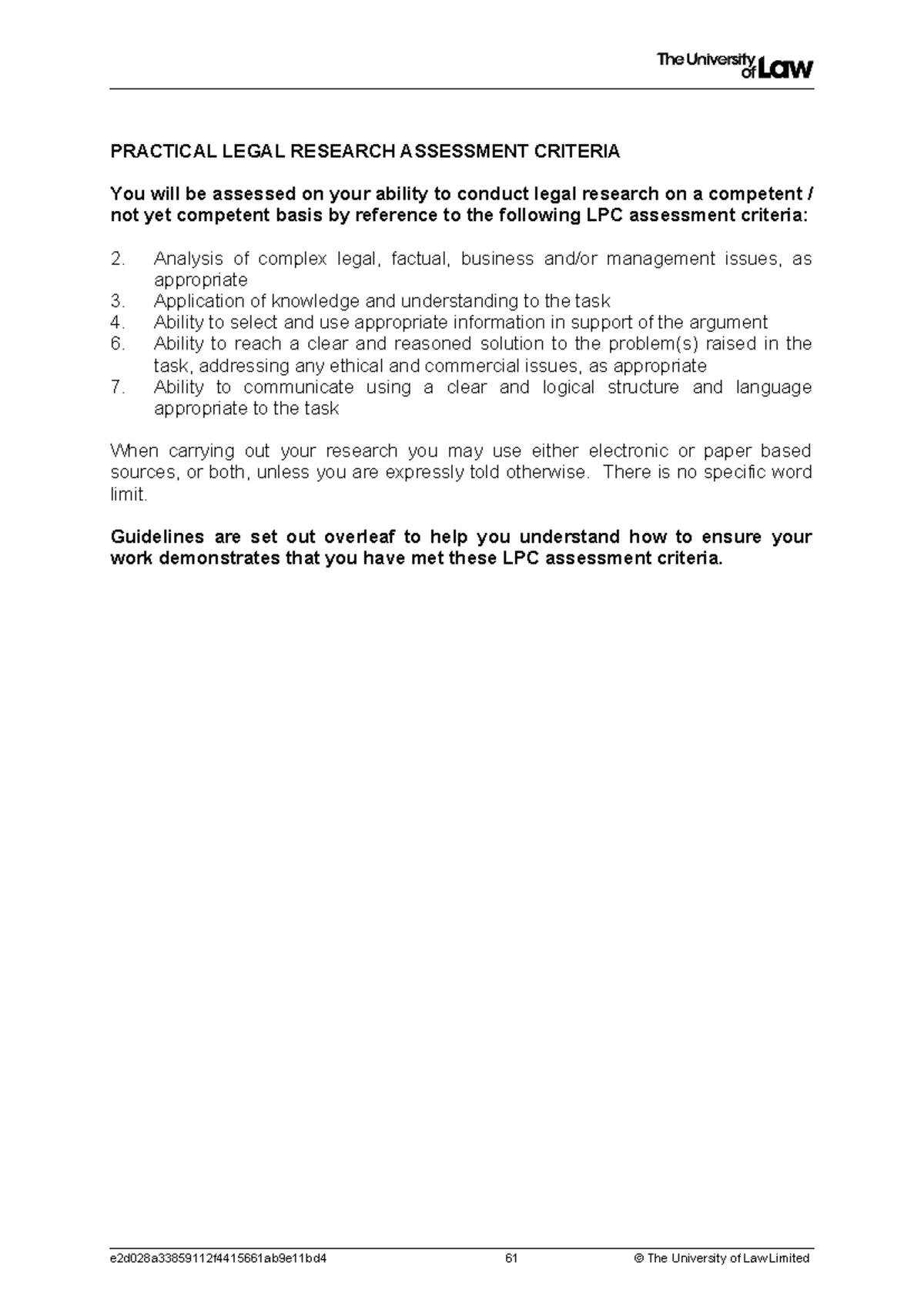 4.E.1 PLR Assessment Guidance - PRACTICAL LEGAL RESEARCH ASSESSMENT ...
