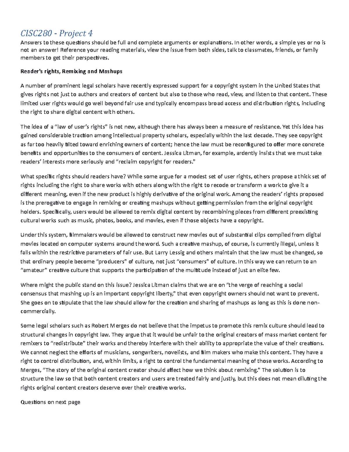 CISC280 project 4 - This is an answer key/study guide to coursework ...