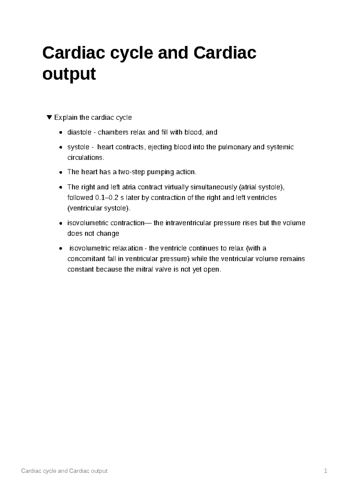 Cardiac cycle and cardiac output - Cardiac cycle and Cardiac output ...