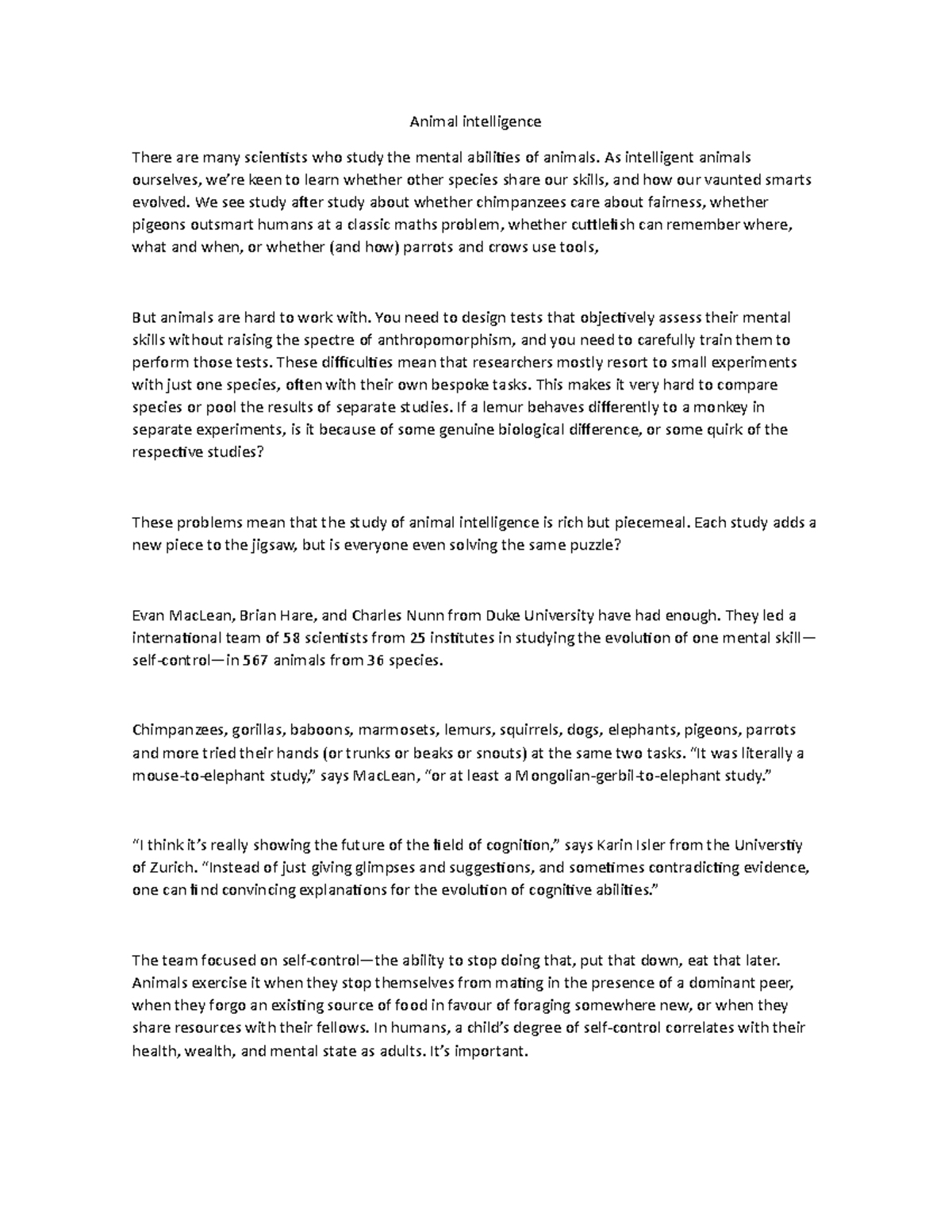 Animal intelligence - Nota: 1 - Animal intelligence There are many ...