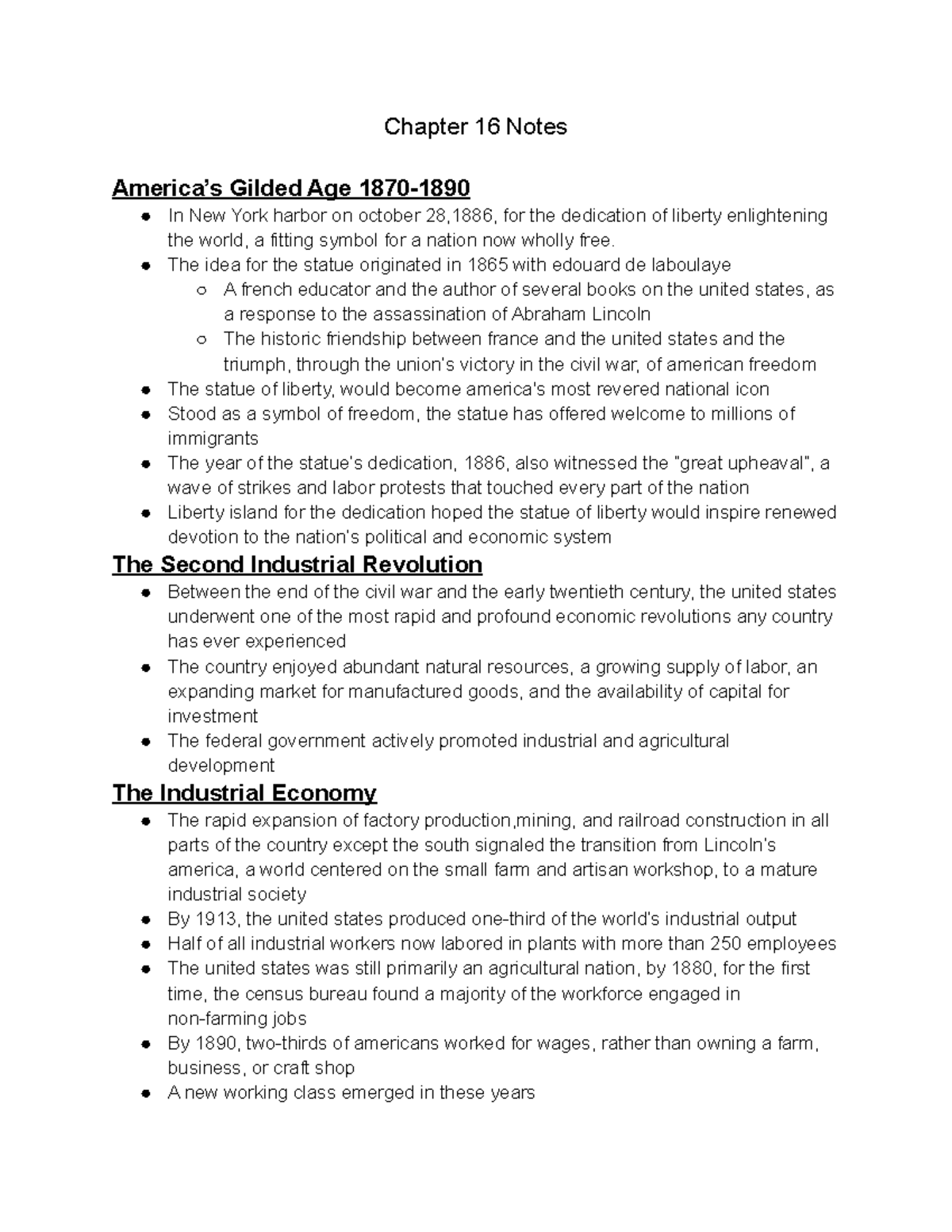 Chapter 16 Notes - Chapter 16 Notes America’s Gilded Age 1870- In New ...
