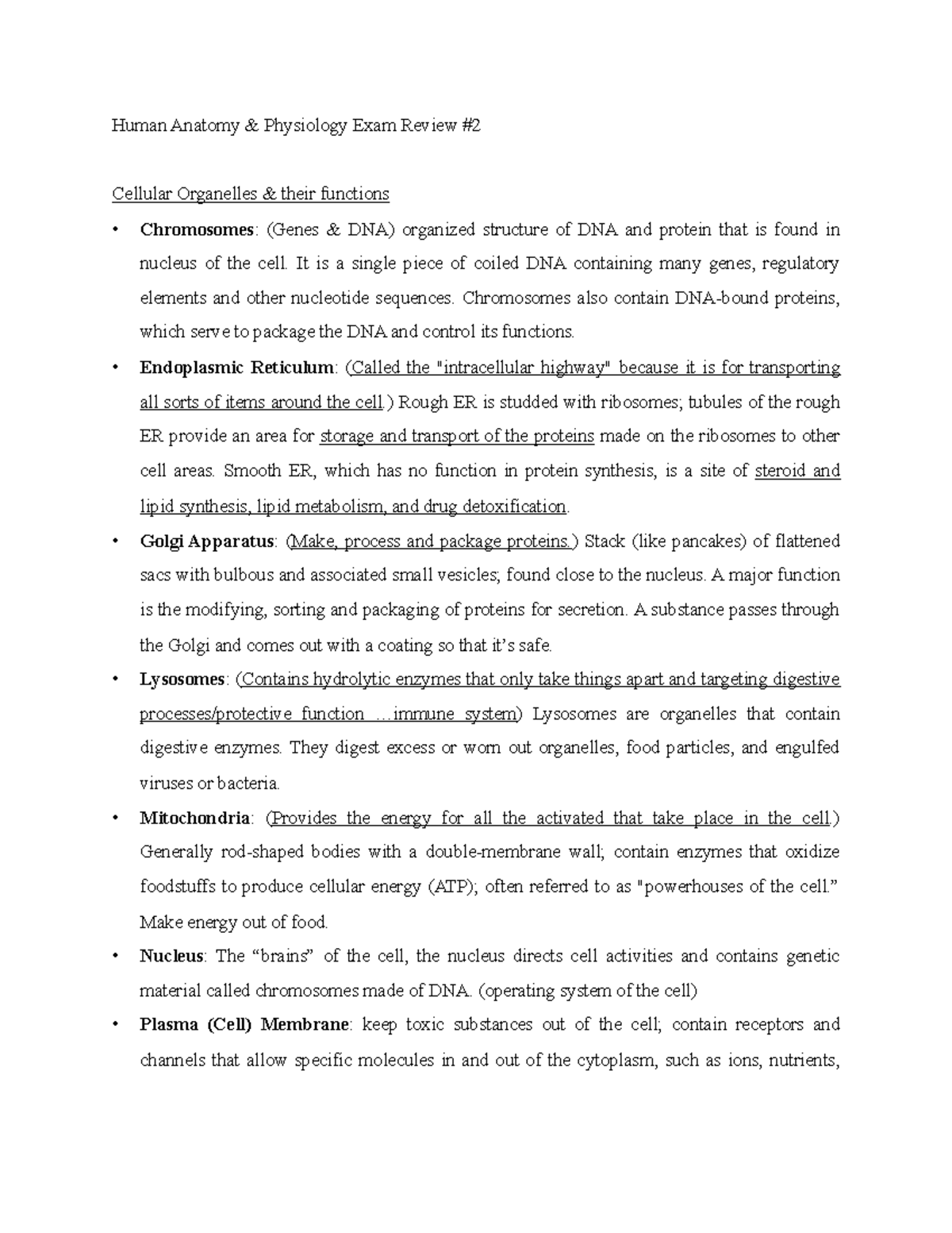 Human A & P Exam Review #2 w/ detailed notes - Human Anatomy ...