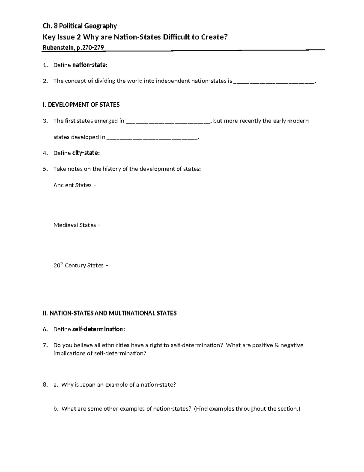 Reading Notes 8 - Ch. 8 Political Geography Key Issue 2 Why are Nation ...