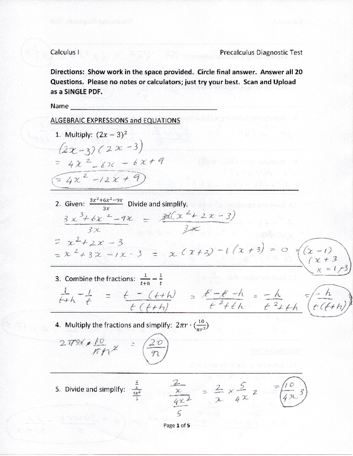 MATH diagnostic quiz - Practice materials for exams and worksheets ...