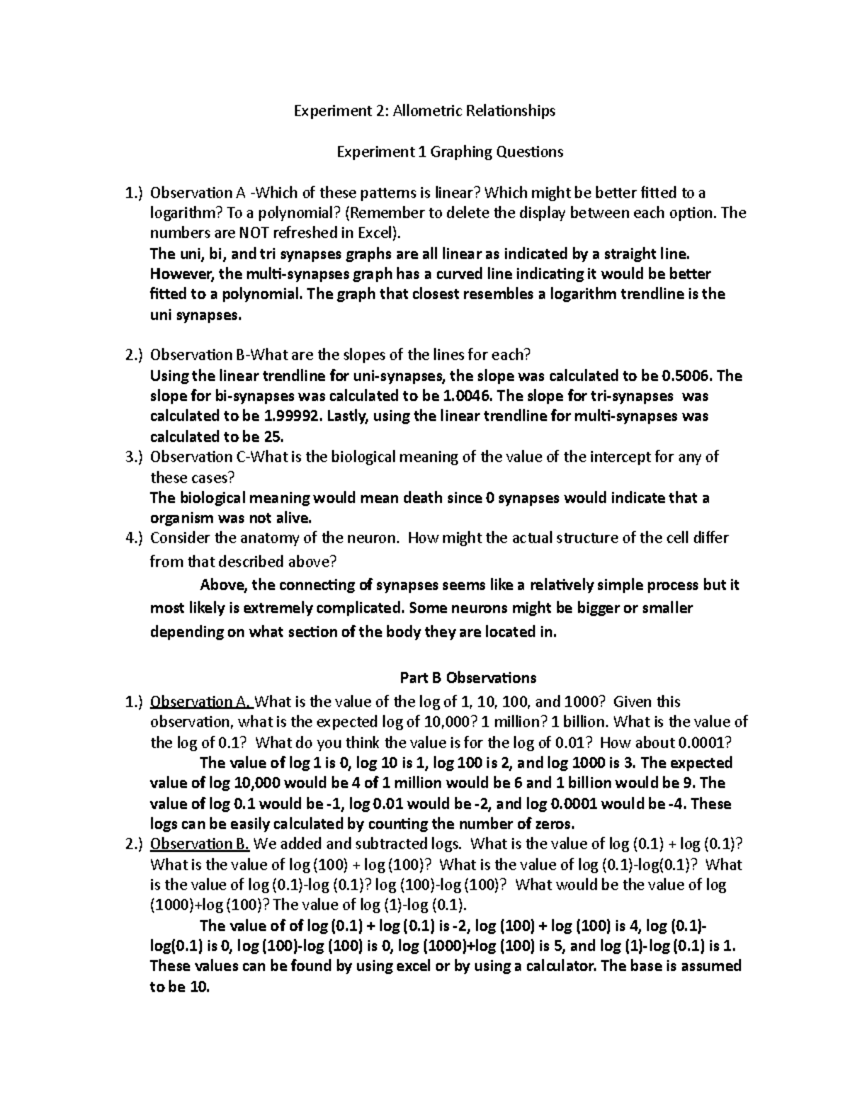 Animal Psy Lab 2 - Dr P - Experiment 2: Allometric Relationships ...