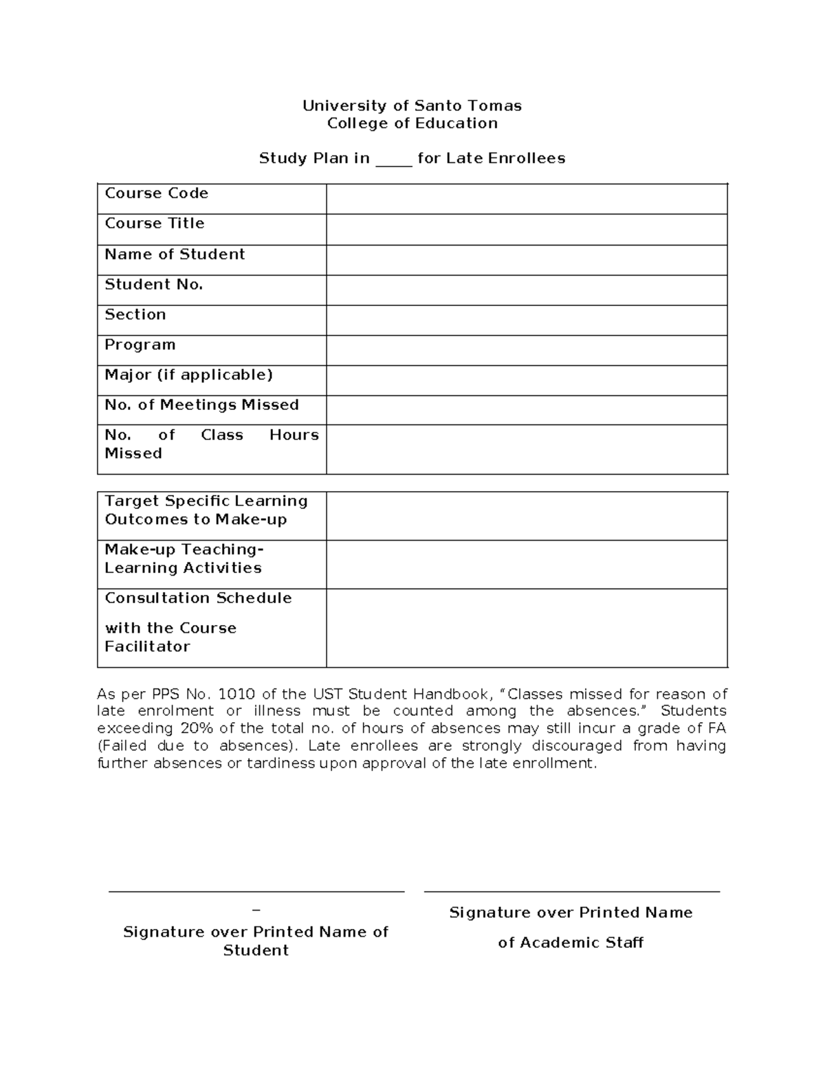 Study-Plan-Template - This is a study plan template for UST ...