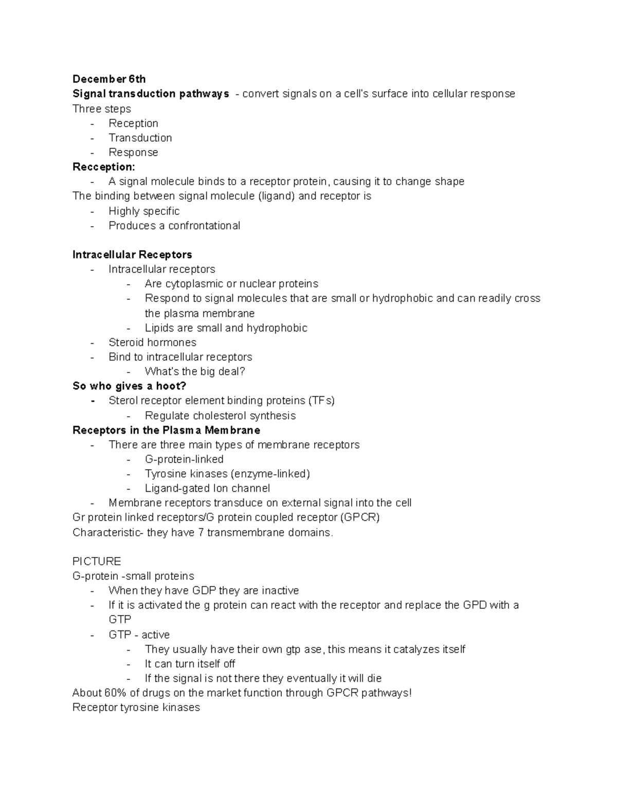 Bio Notes - December 6th Signal transduction pathways - convert signals ...