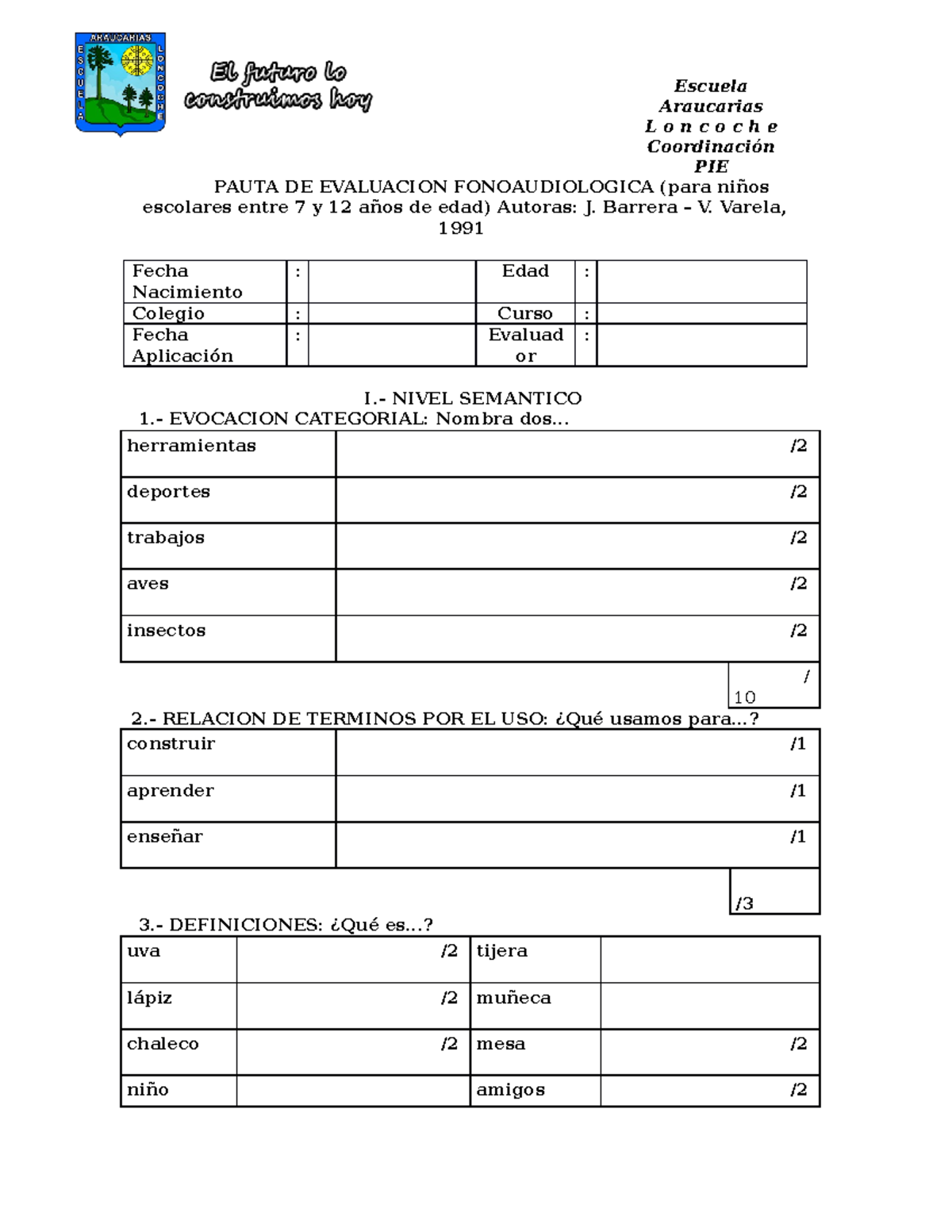 PEFE EDAD Escolar 7 A 12 ANOS arreglado - Araucarias L o n c o c h e ...