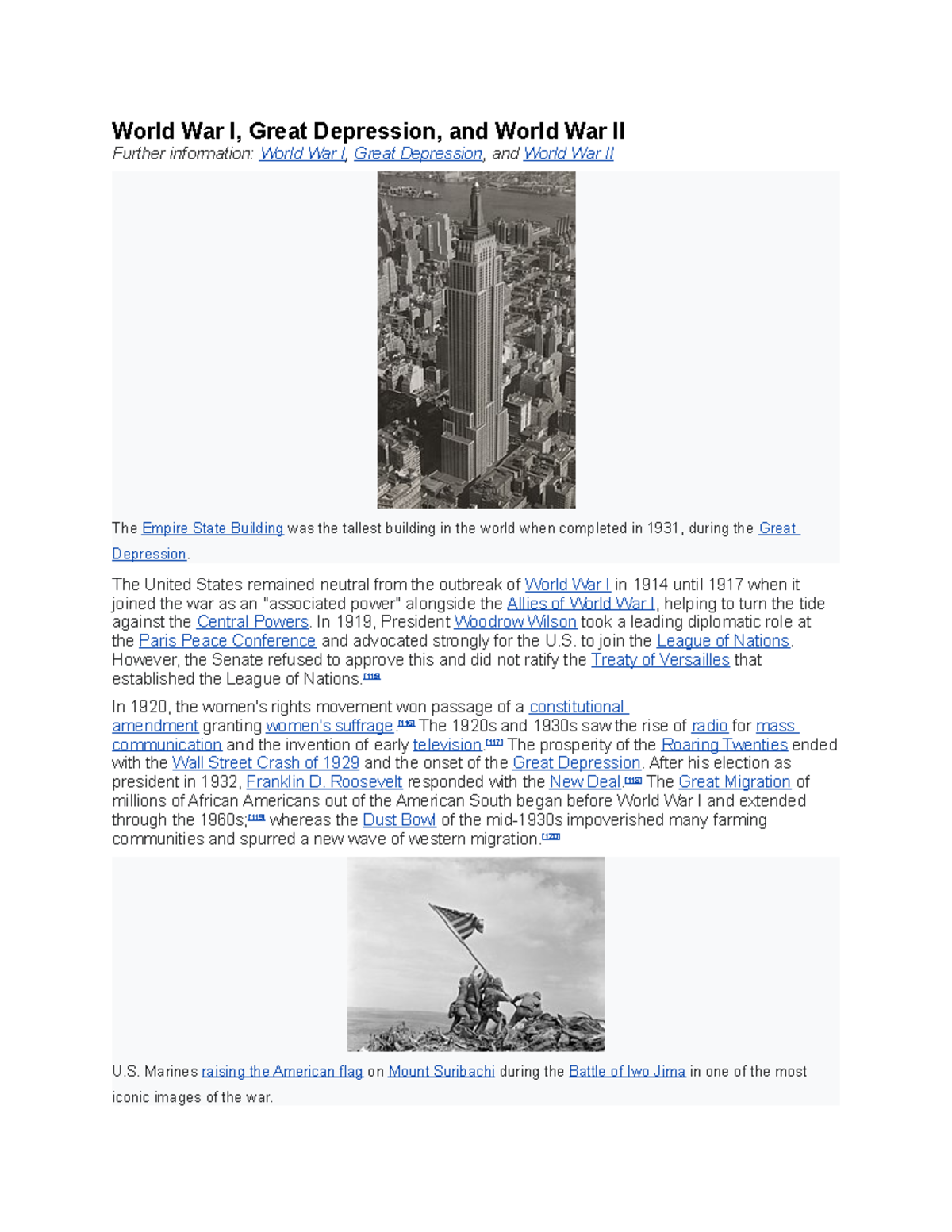 Great depression - lecture summaries - World War I, Great Depression ...