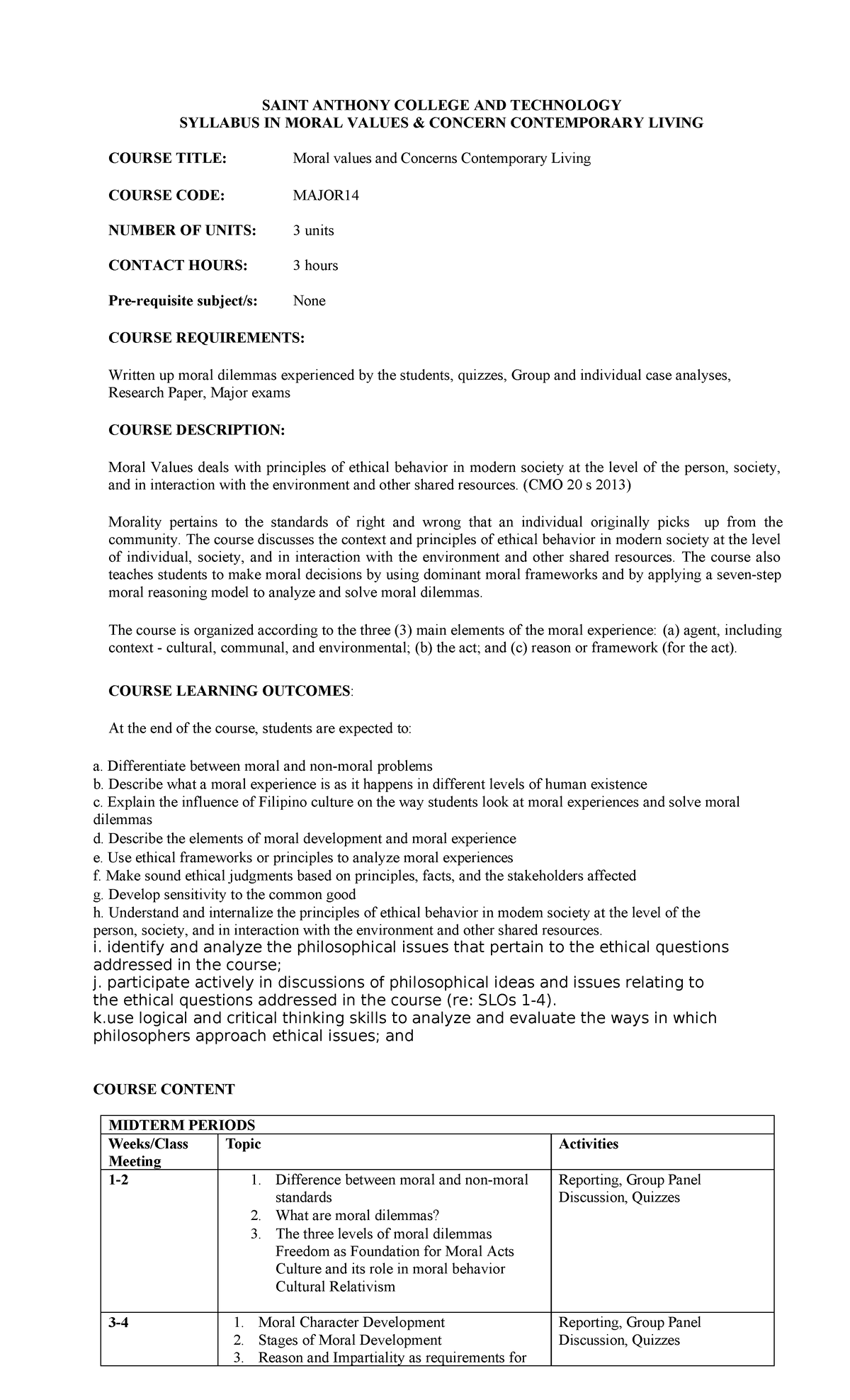 SACT Syllabus 2024-2025 - SAINT ANTHONY COLLEGE AND TECHNOLOGY SYLLABUS ...