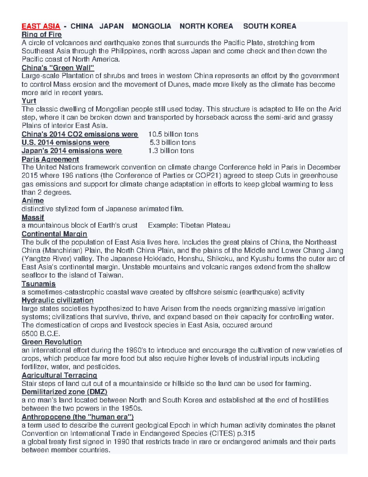 EAST ASIA Terms QUES - JS STUDY - EAST ASIA - CHINA JAPAN MONGOLIA ...