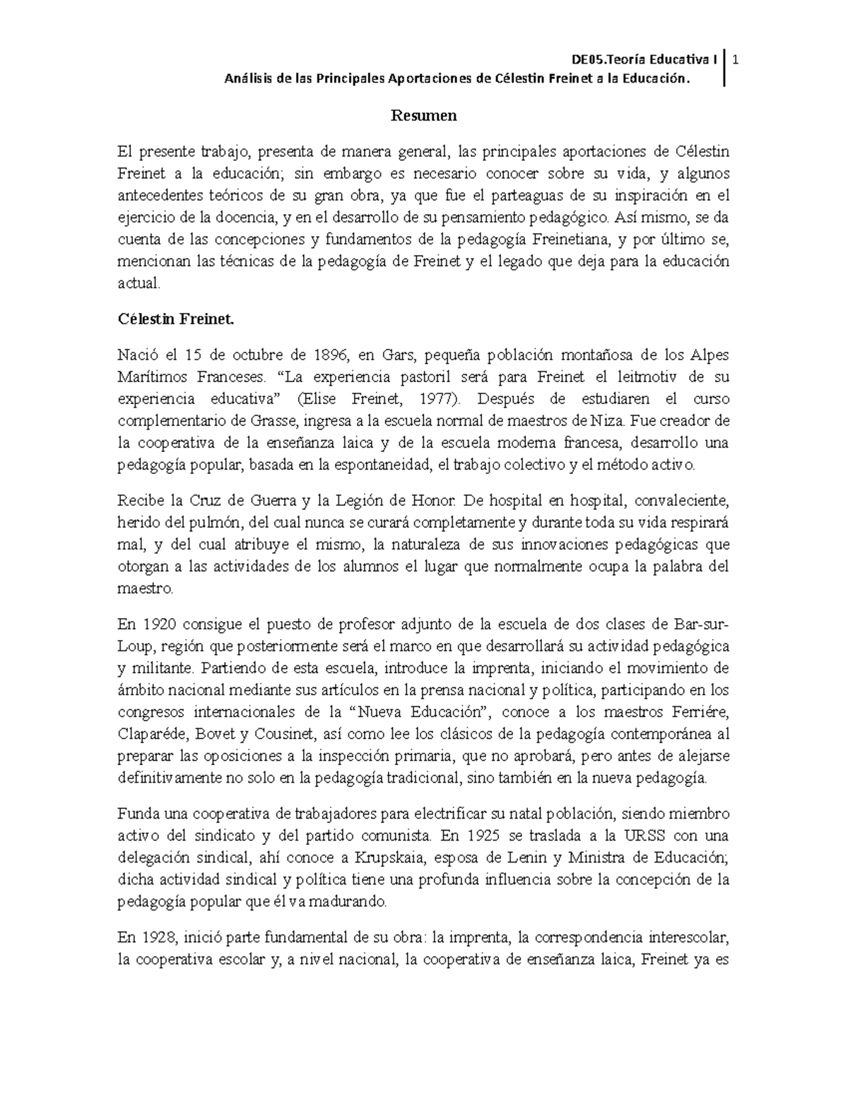 Aportaciones de Freinet - Análisis de las Principales Aportaciones de Célestin Freinet a la ...