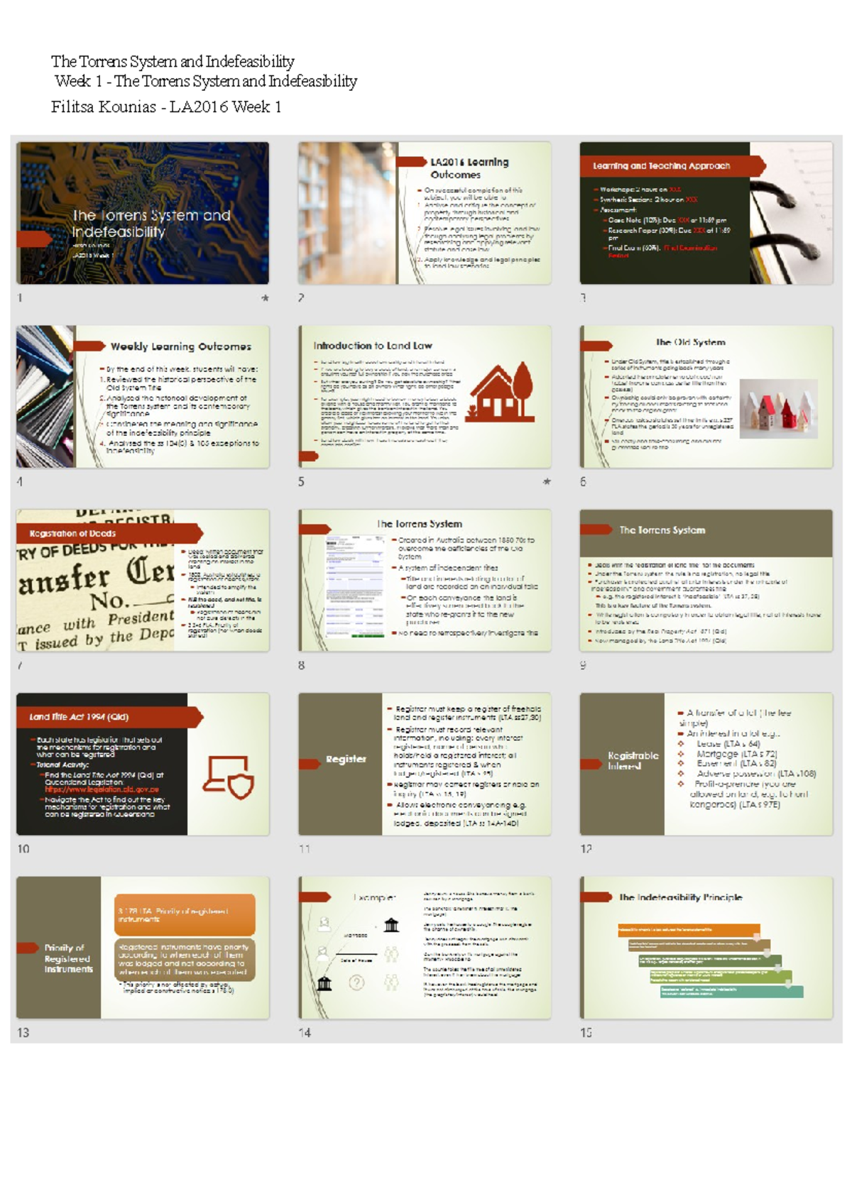 Week 1 - Lecture slides - The Torrens System and Indefeasibility Week 1 ...