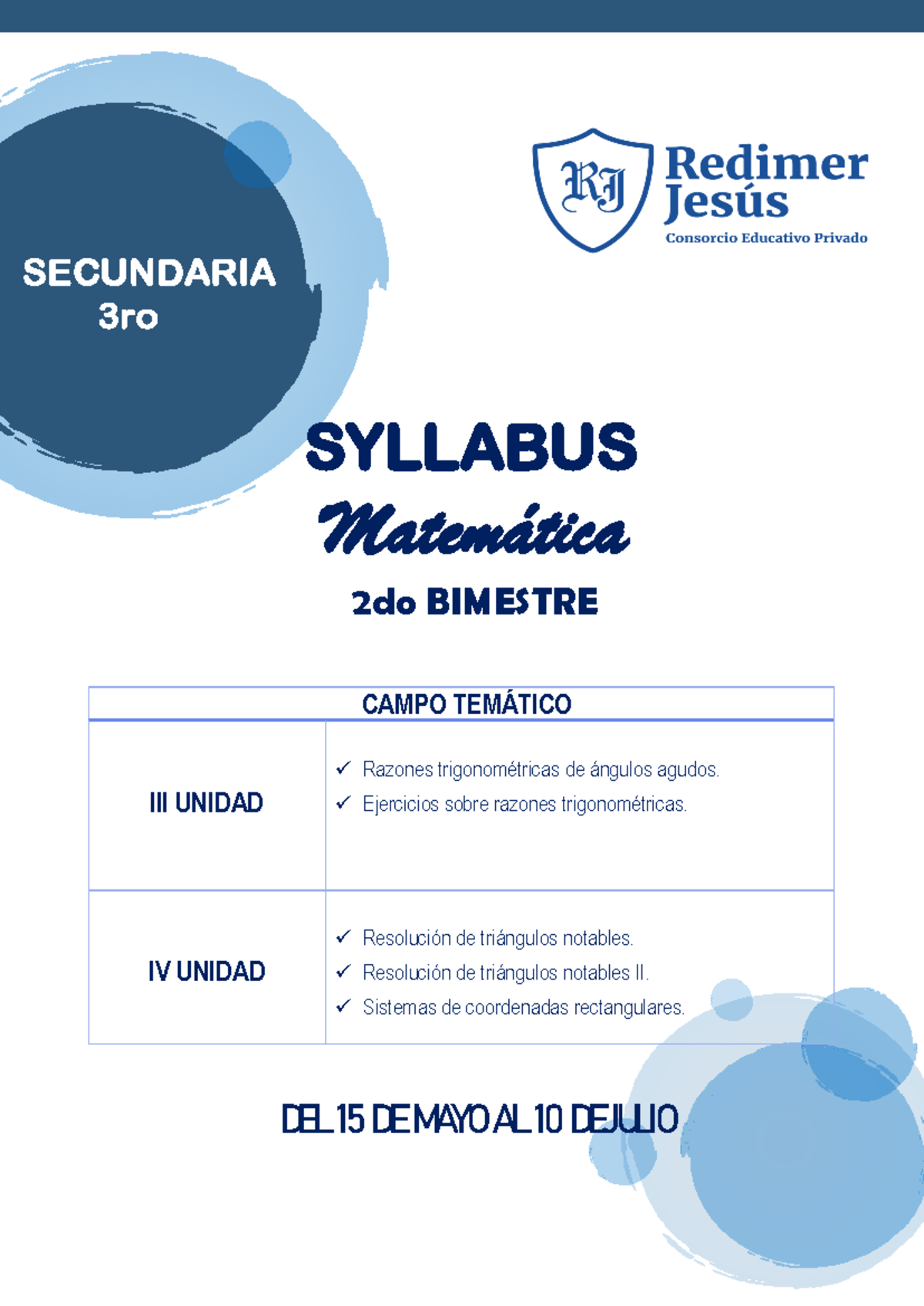 3ro Trigo Syllabus - analisis - Cultura General - SECUNDARIA 3ro SYLLABUS Matemática 2do ...