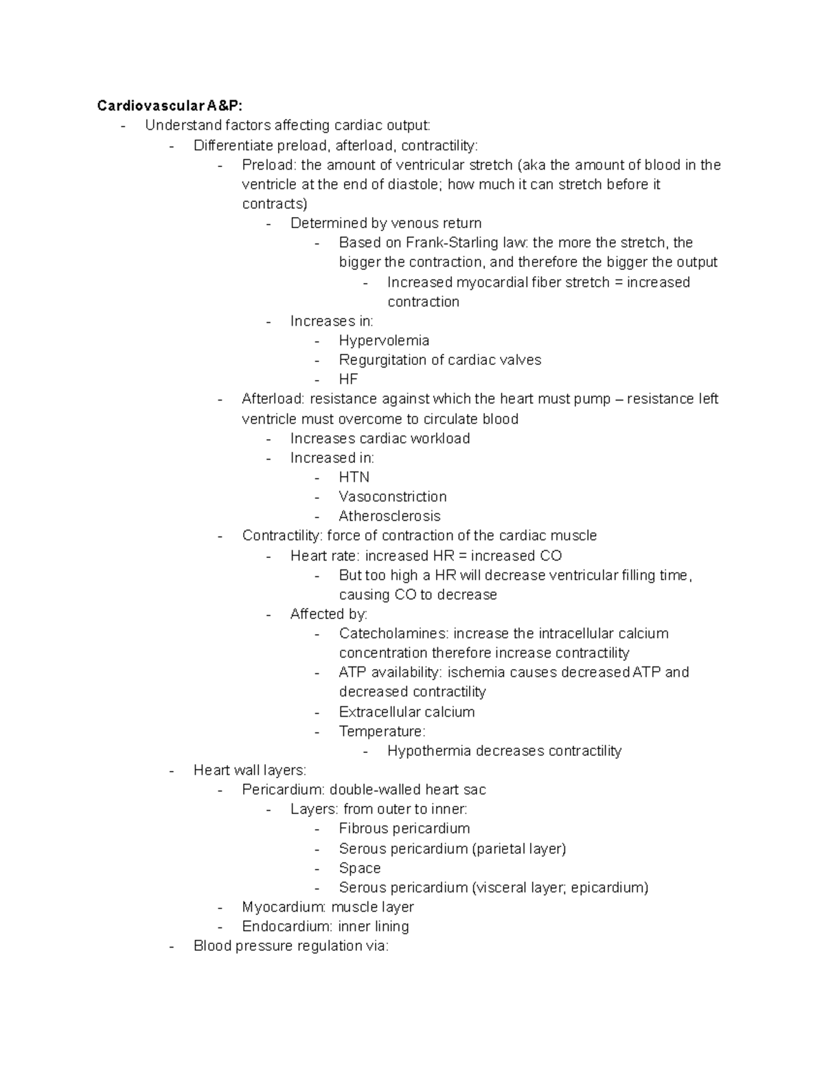 365 Test 3 Study Guide - Pathopharm - Cardiovascular A&P: - Understand ...