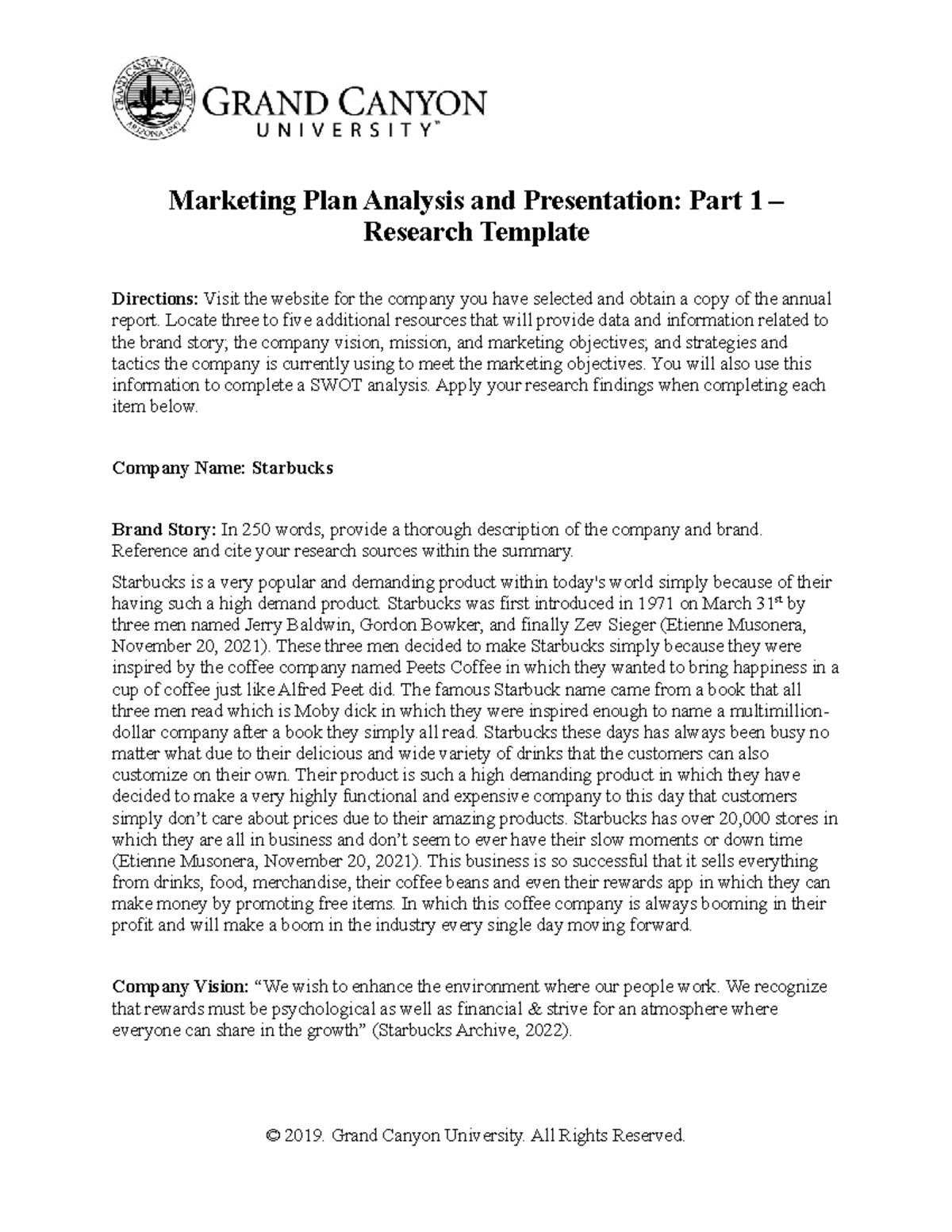 Marketing Plan Analysis and Presentation Part 1 Research Template ...