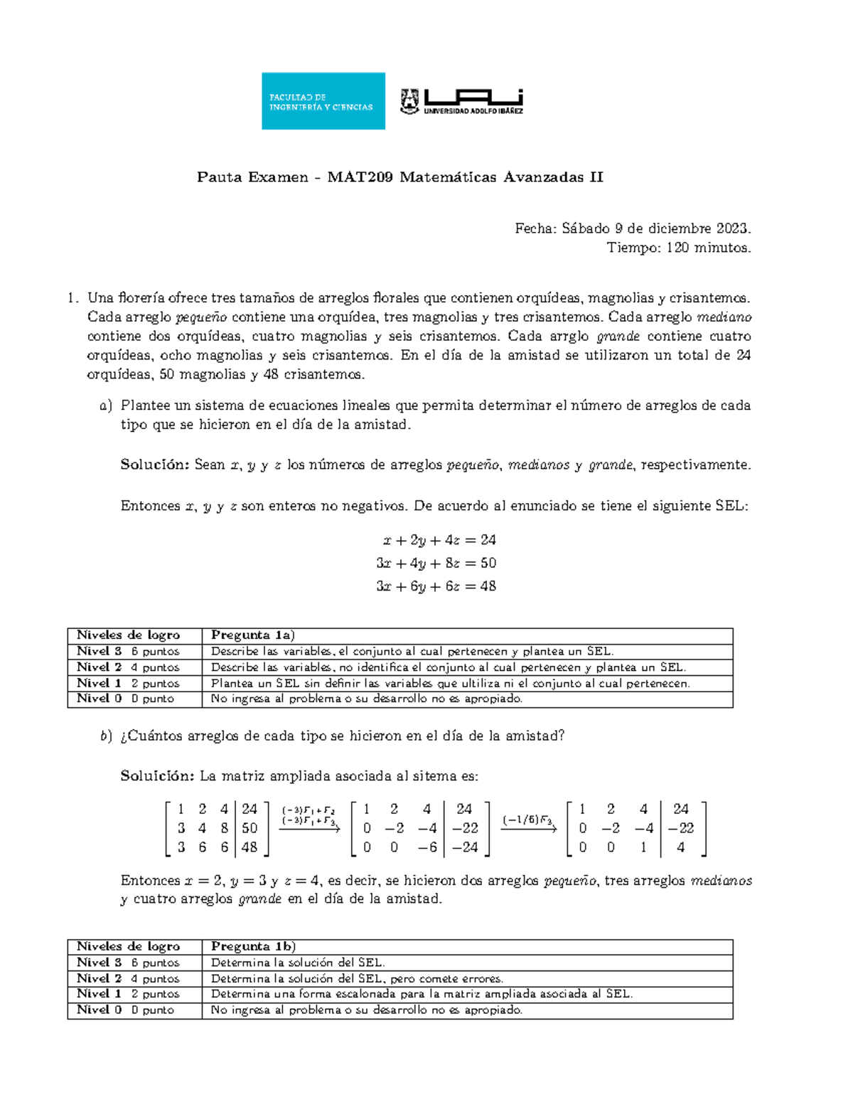 Pauta Examen MAII 2023-2 - Pauta Examen - MAT209 Matem ́aticas Avanzadas II Fecha: S ́abado 9 de ...