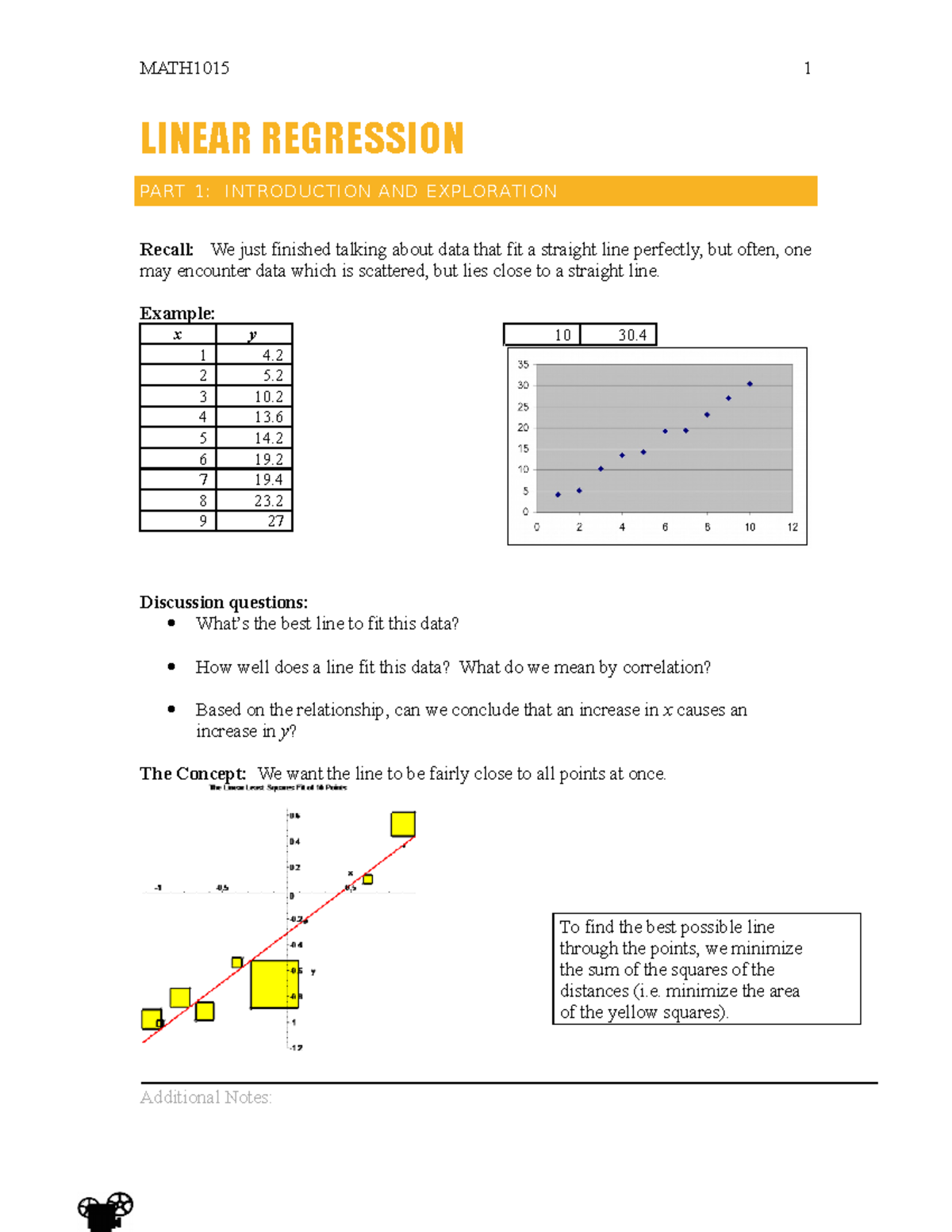 LEC 5 Linear Regressions - LINEAR REGRESSION PART 1: INTRODUCTION AND EXPLORATION Recall: We ...
