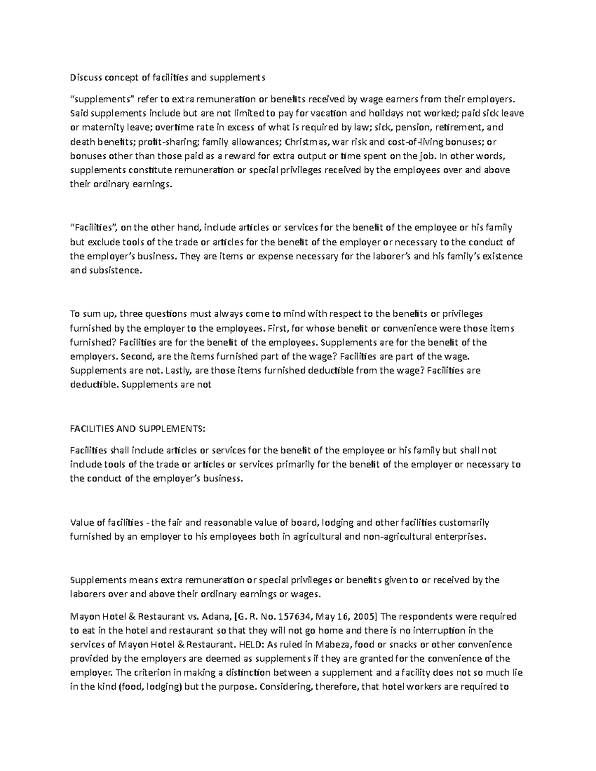 Labor assignment 3 - Notes on facilities and supplements - Discuss ...